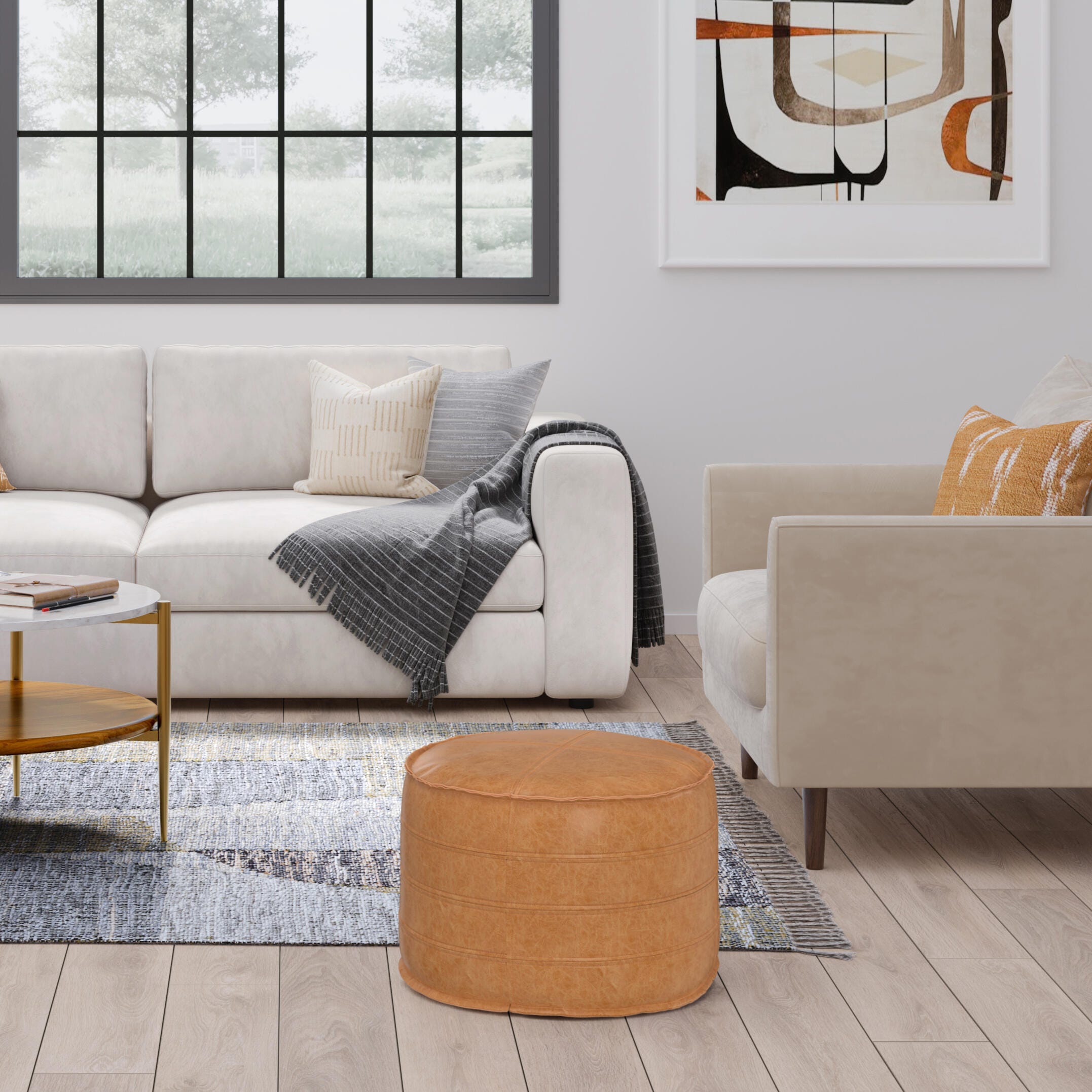 Click here for Simpli Home Brody Round Pouf  Distressed Brown prices