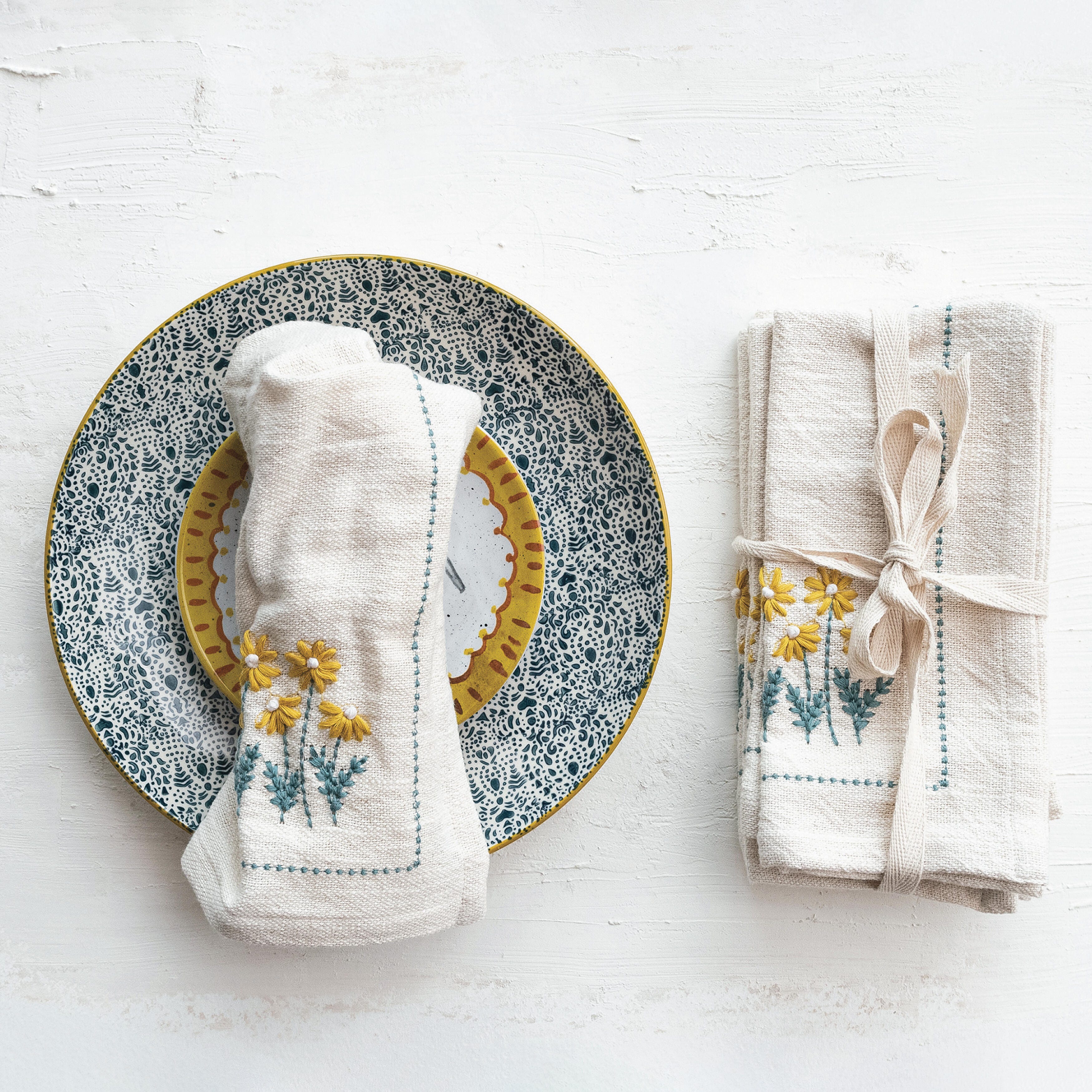 Click here for Storied Home Floral Hand-Embroidered Napkins Set o... prices