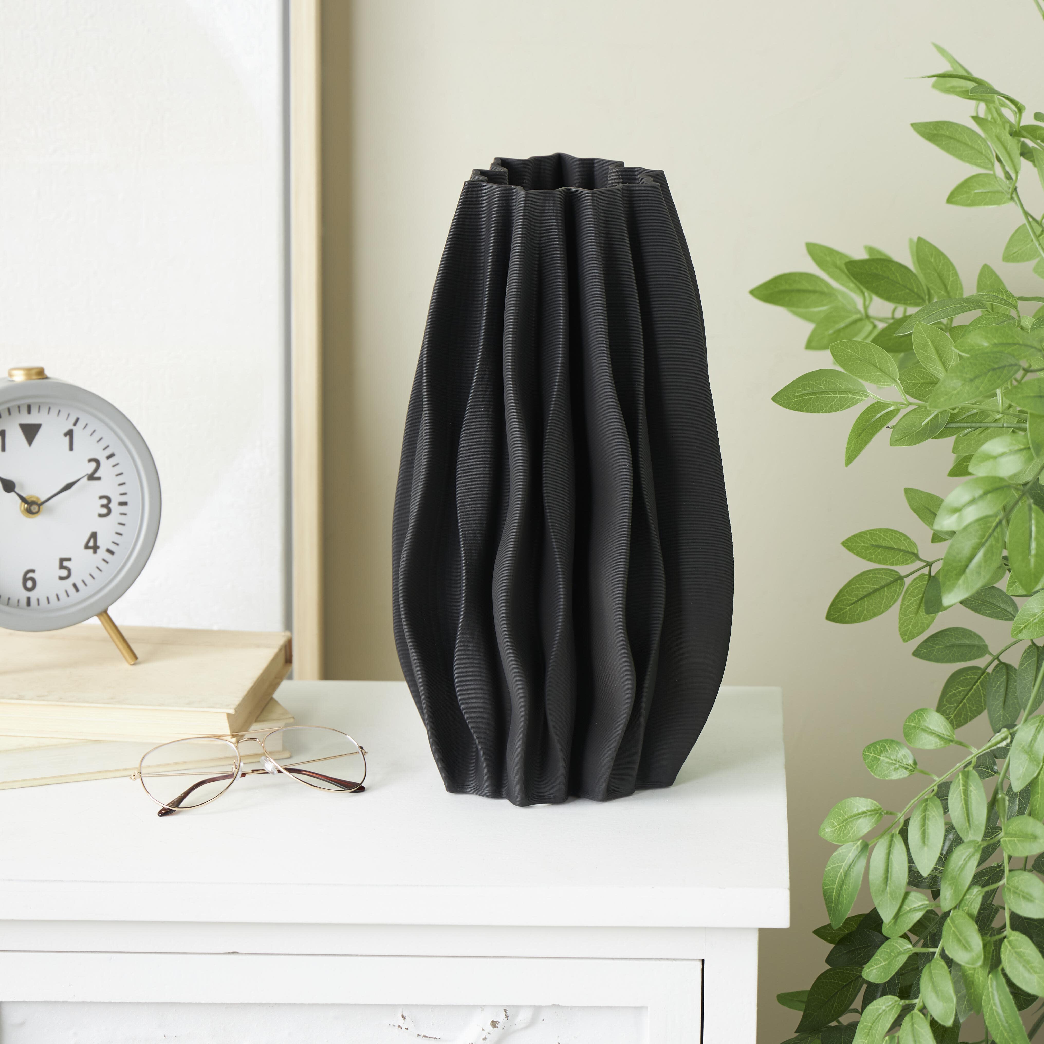 Click here for Bayberry Lane Wavy Ribbed Vase  Black prices