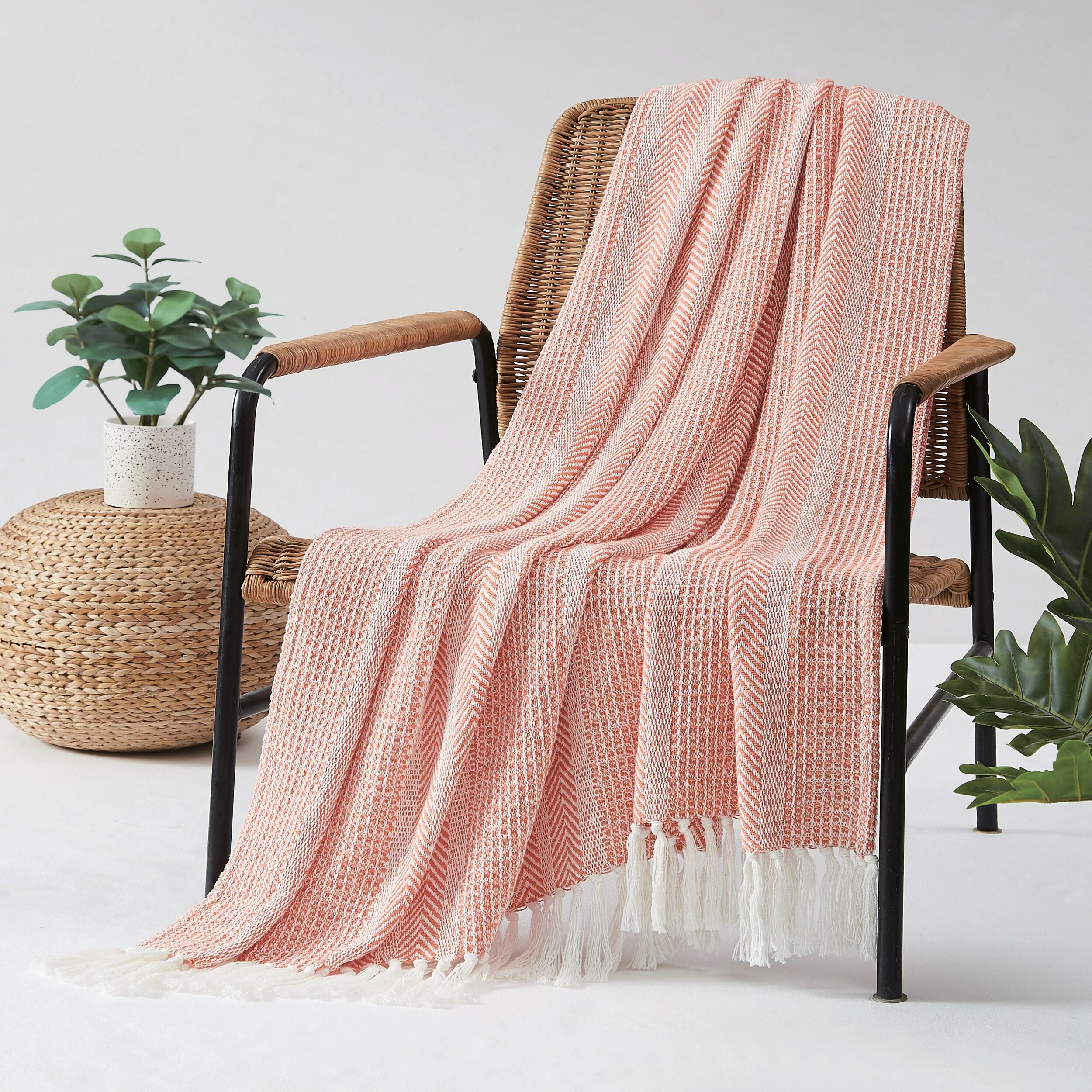 Click here for Oceanfront Resort Stripe Throw  Coral prices