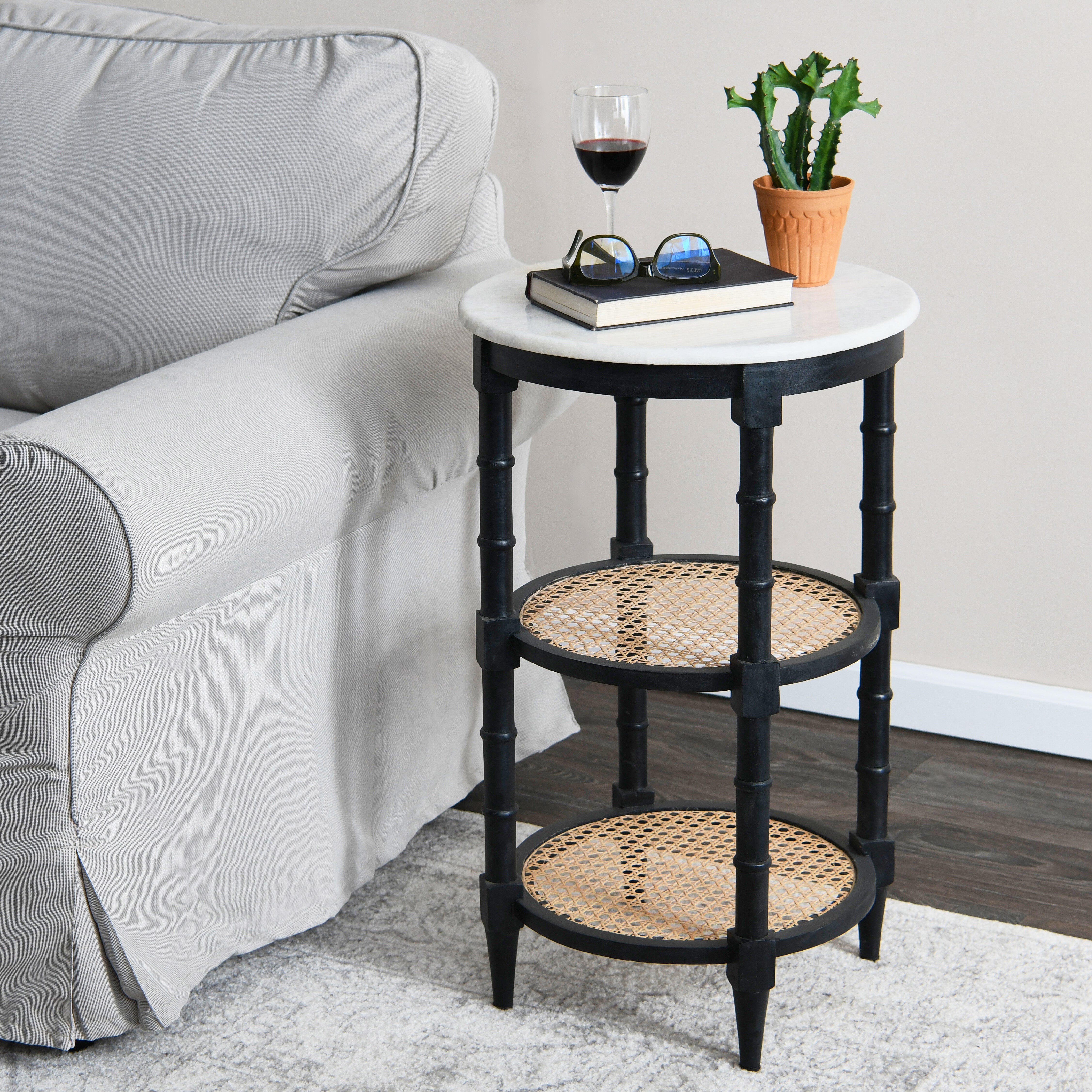 Click here for Storied Home End Table with 2 Shelves  Black prices