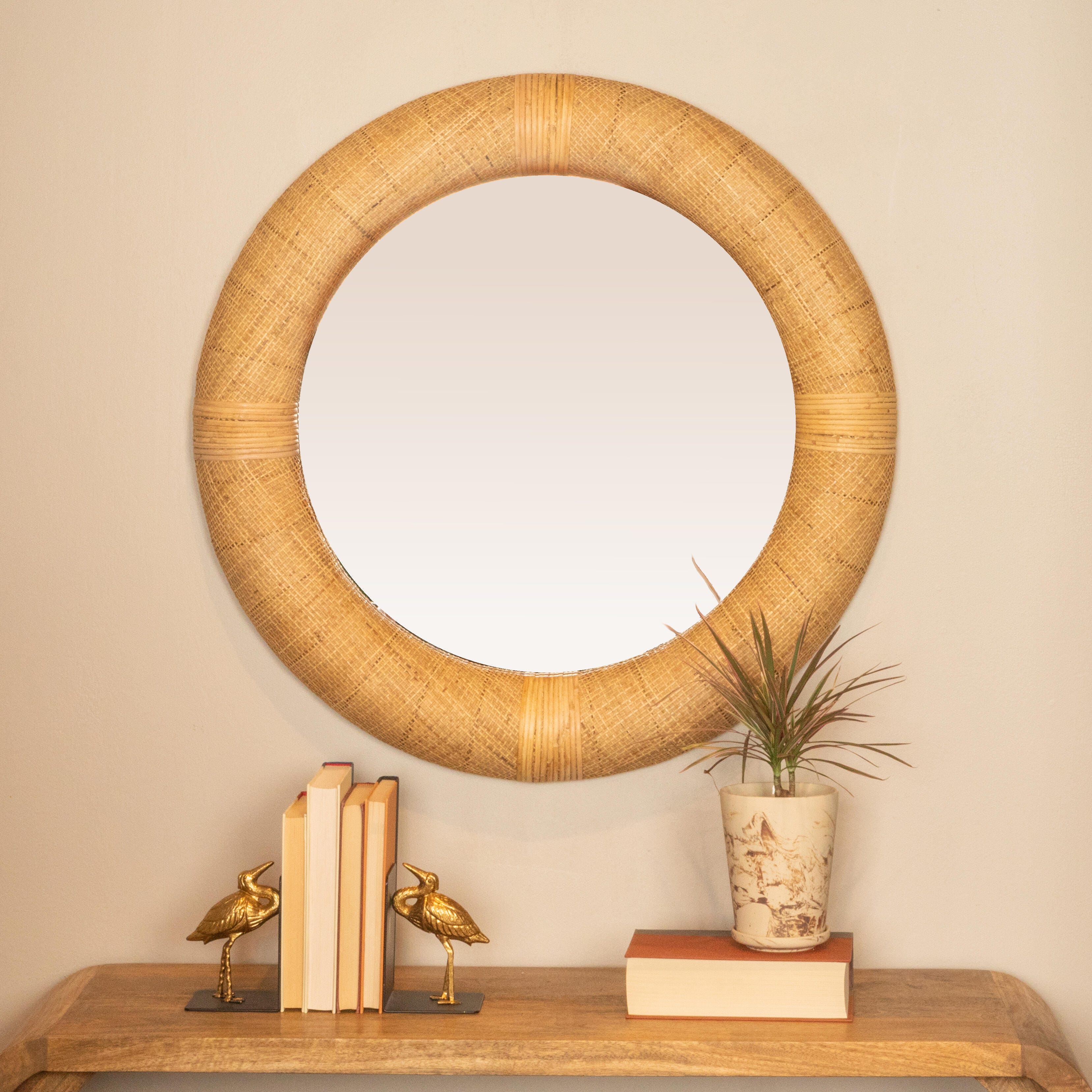 Click here for Storied Home Rattan Cane Round Wall Mirror  Natura... prices