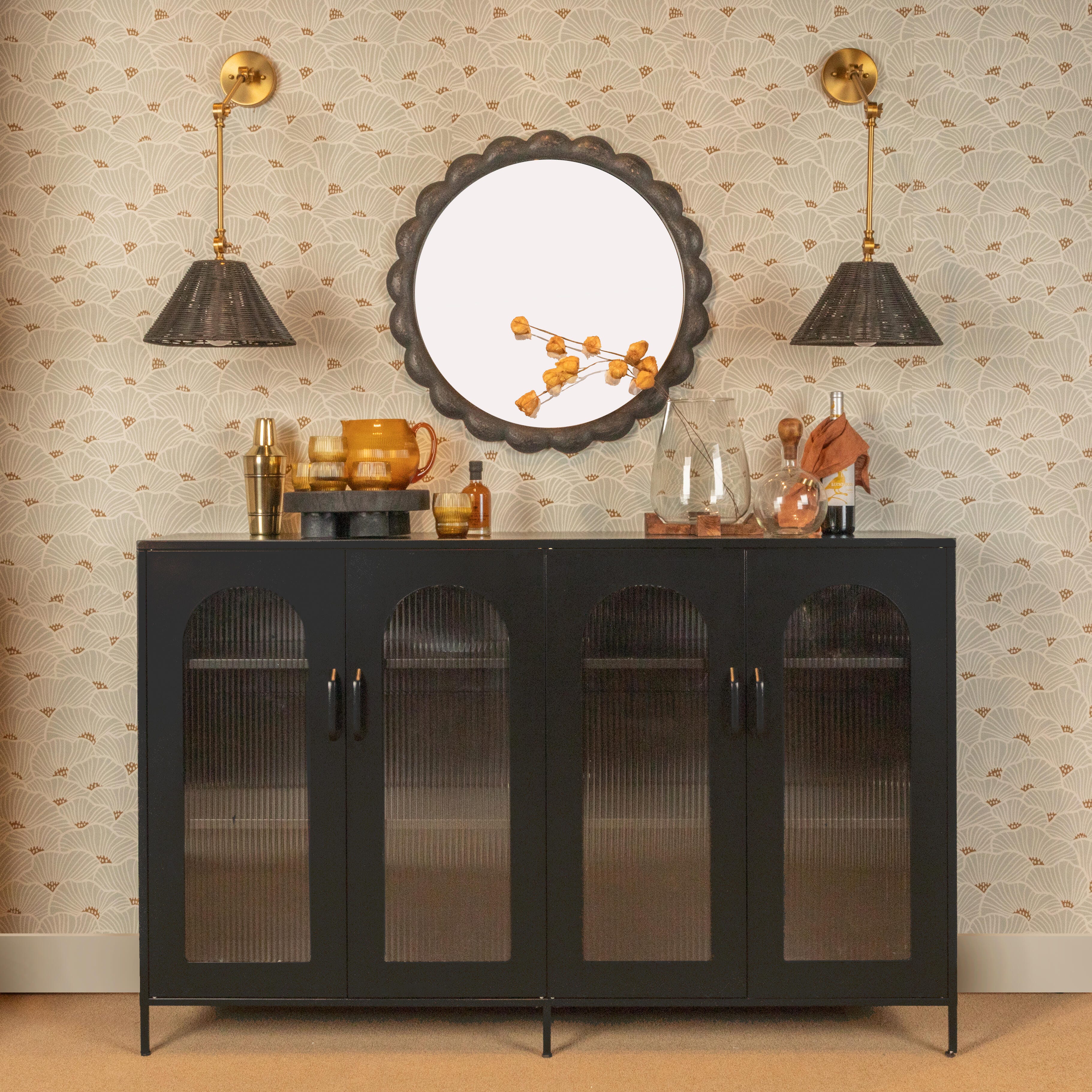 Click here for Storied Home Round Scalloped Wall Mirror  Black prices