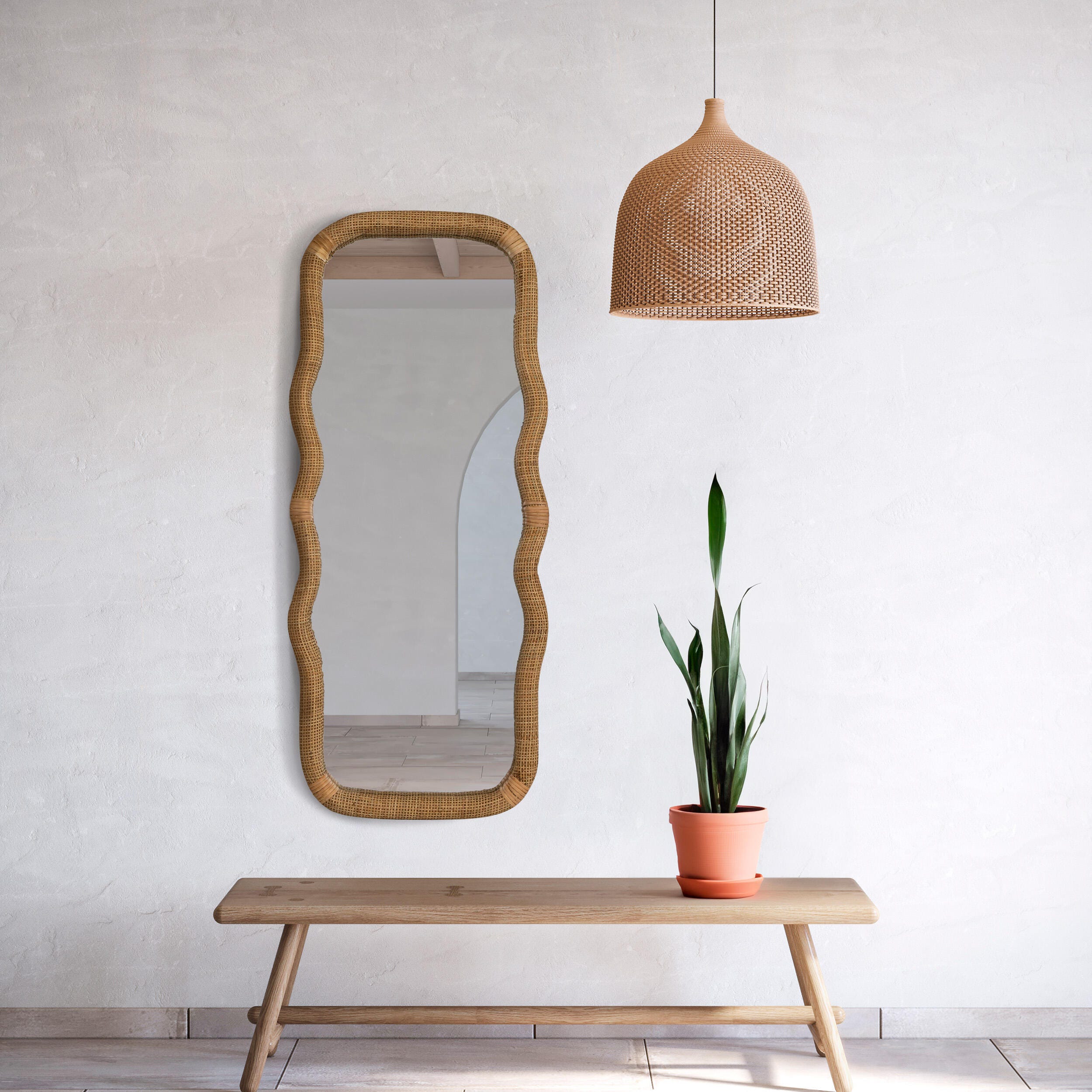 Click here for Storied Home Wavy Rectangle Wall Mirror  Natural prices