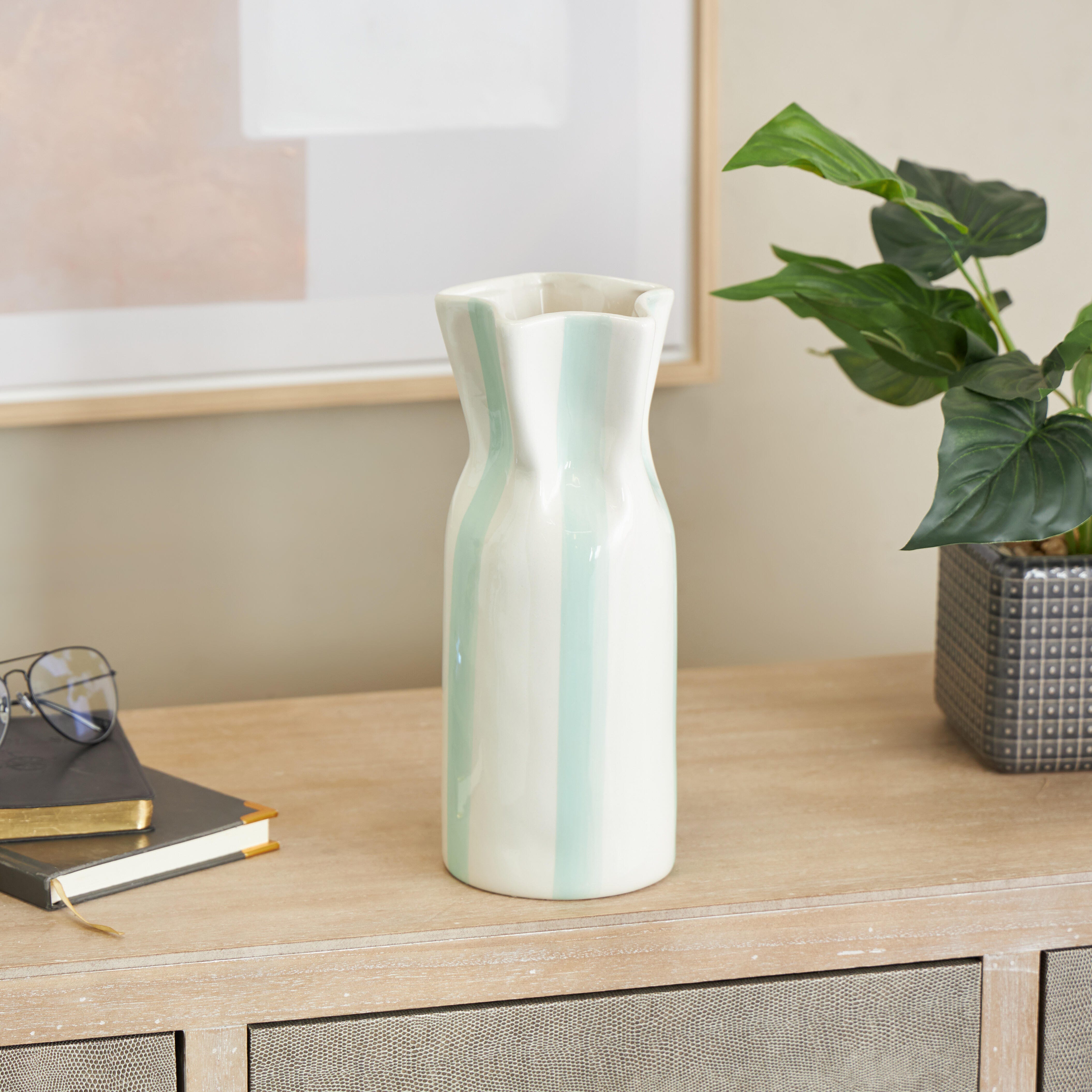 Click here for Bayberry Lane Decorative Vase with Teal Stripes  W... prices