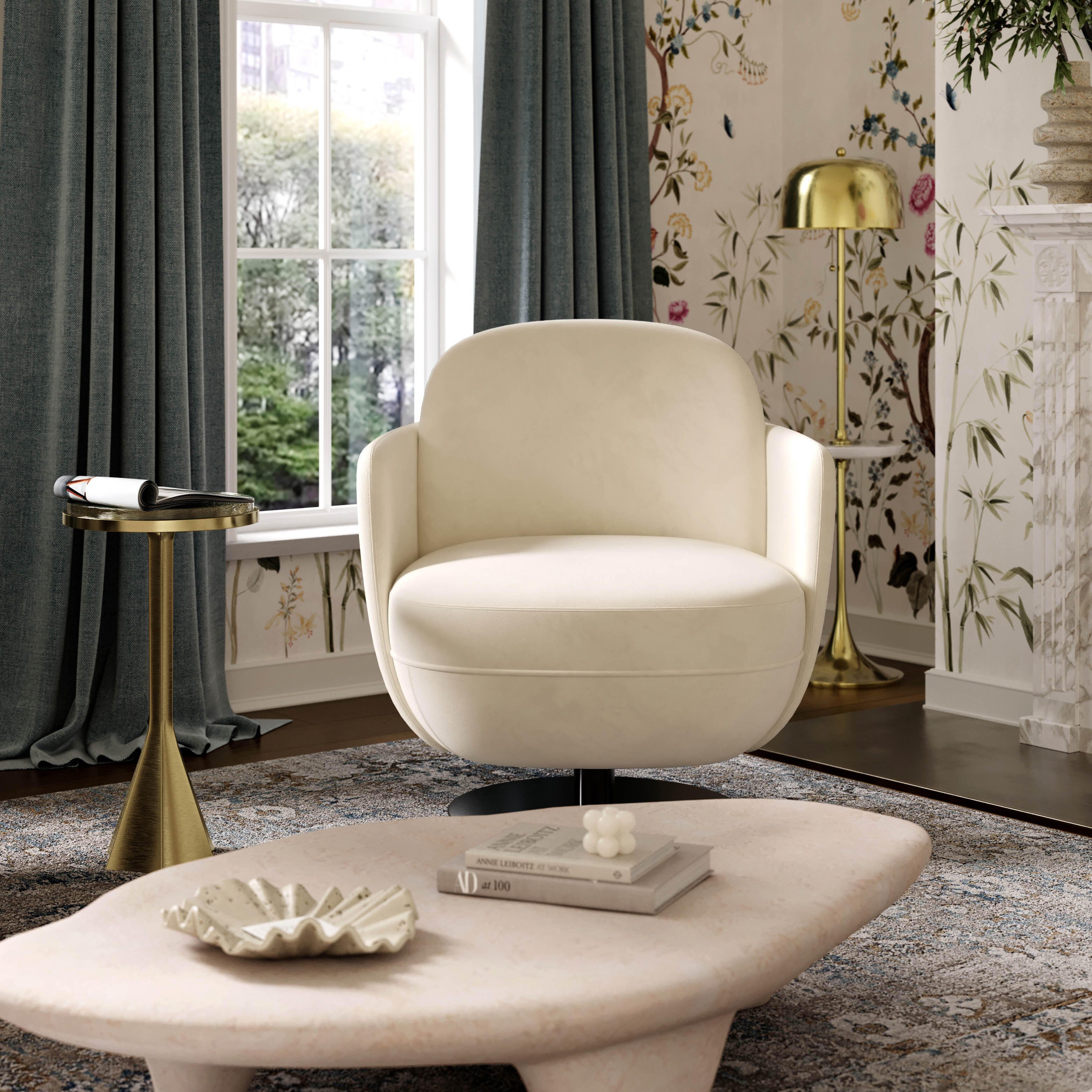 Click here for TOV Furniture Solange Swivel Accent Chair  Cream prices