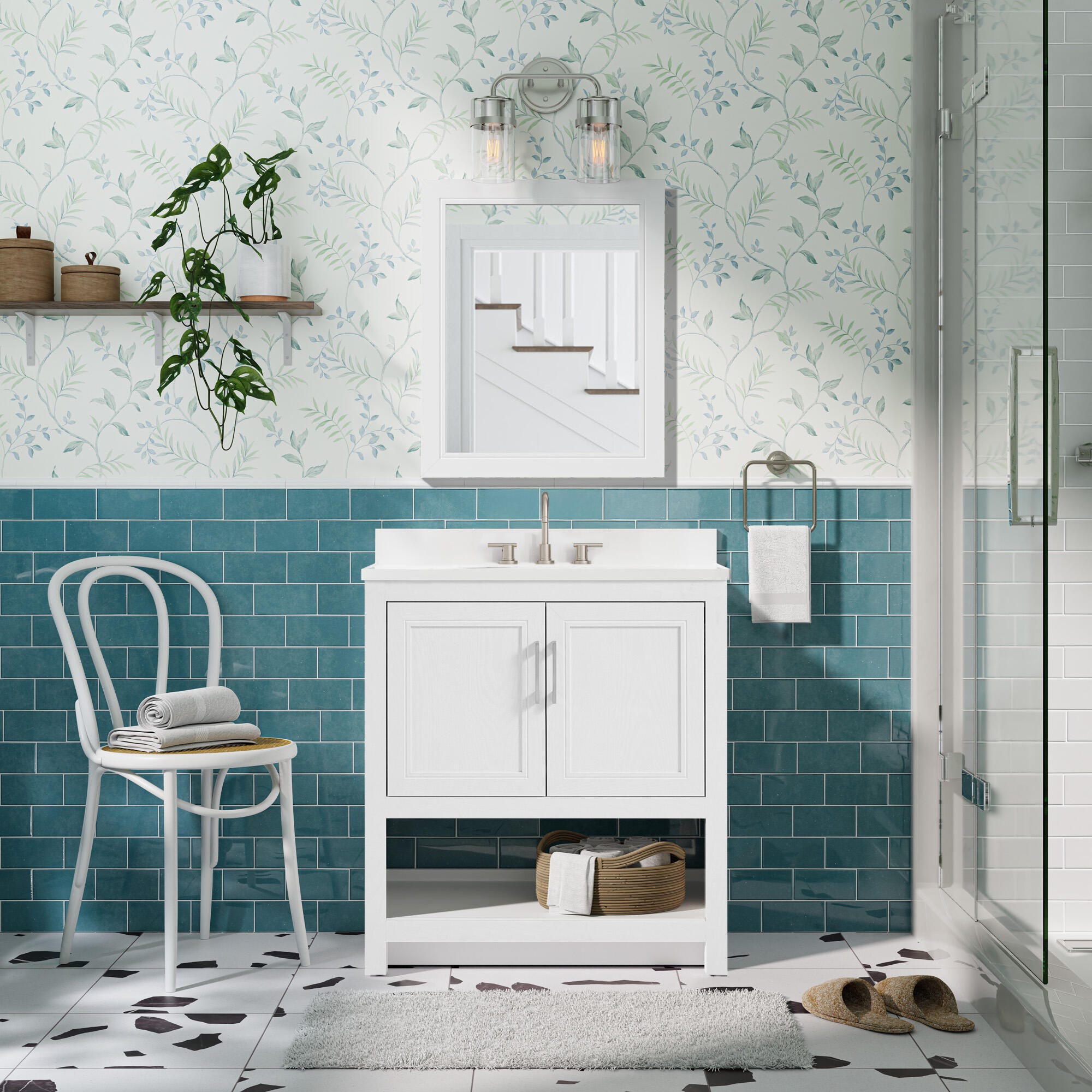 Click here for Linon Cami Wide Bathroom Vanity with Mirror  White prices