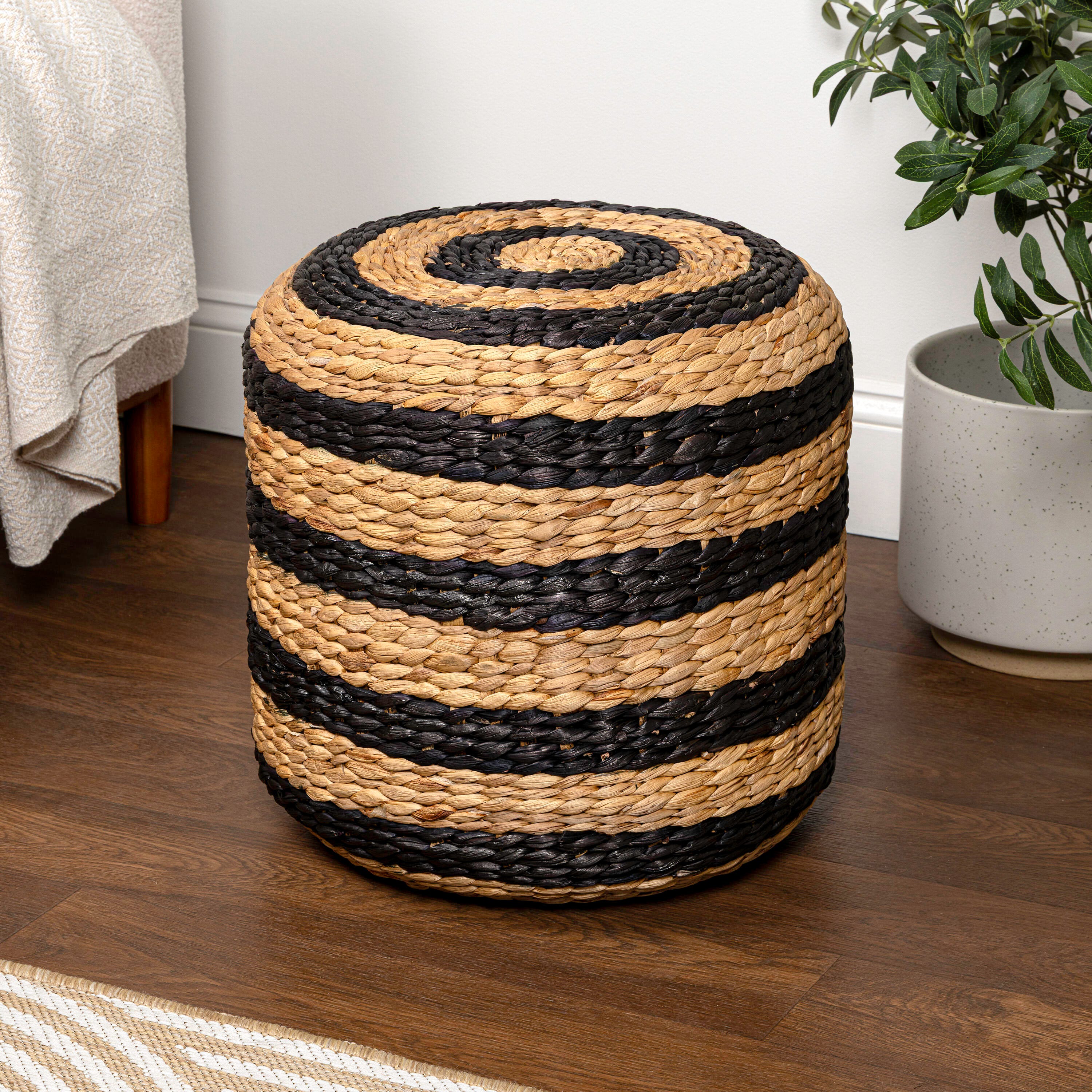 Click here for JONATHAN Y Aimee Striped Stool  Black/Natural prices