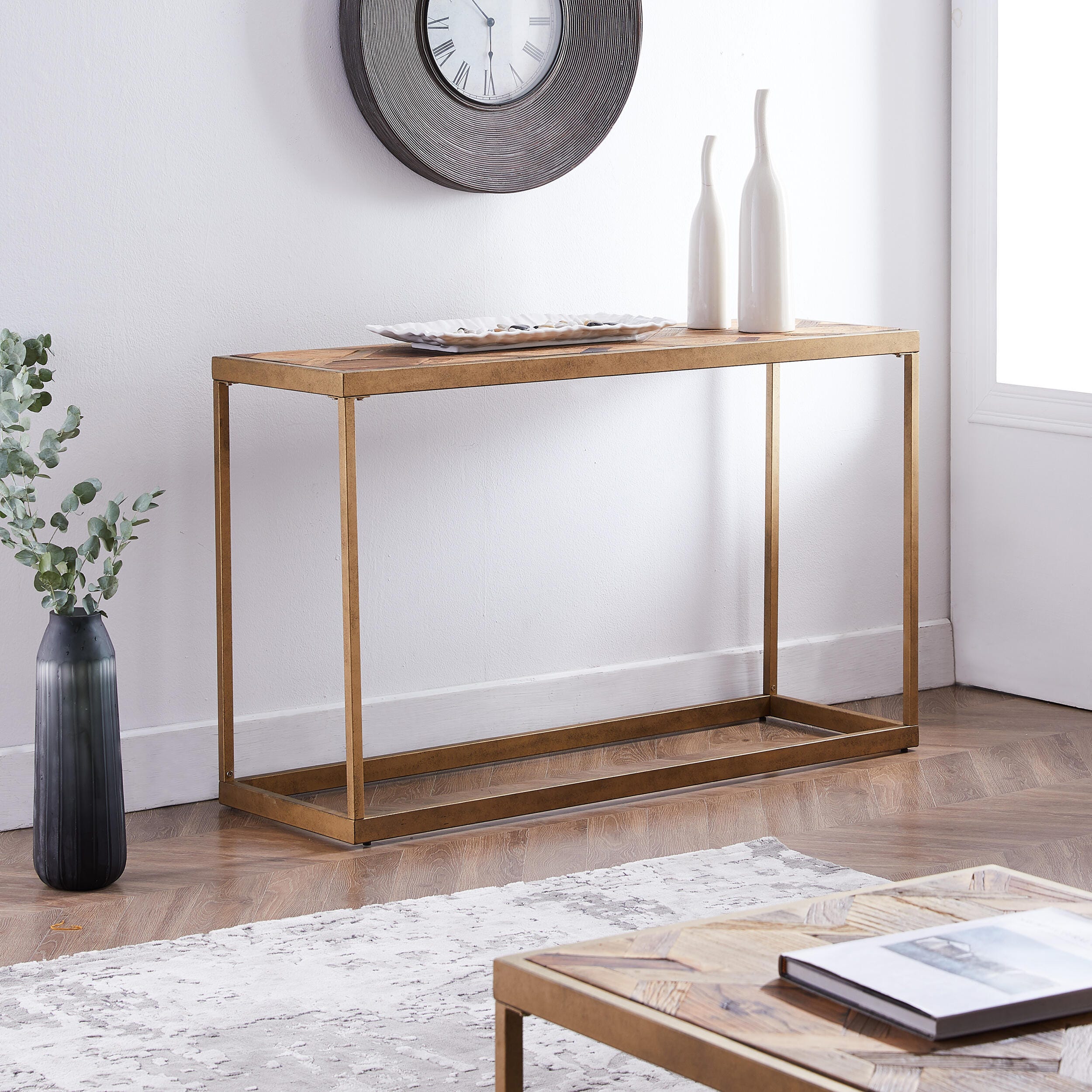Click here for SEI Dorville Console Table  Natural/Brass prices