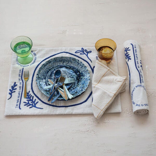 Click here for Storied Home Placemat  Natural/Blue prices