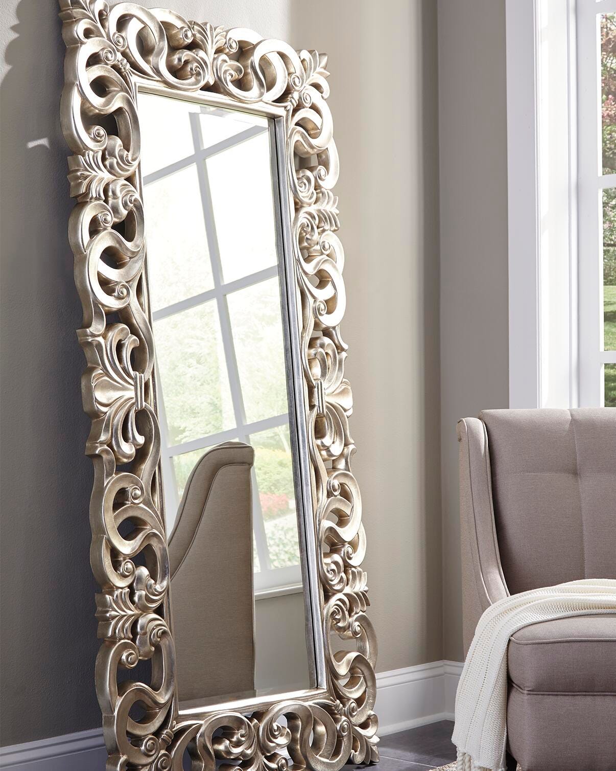 Click here for Lucia Polyresin Floor Mirror   Antique Silver Fini... prices