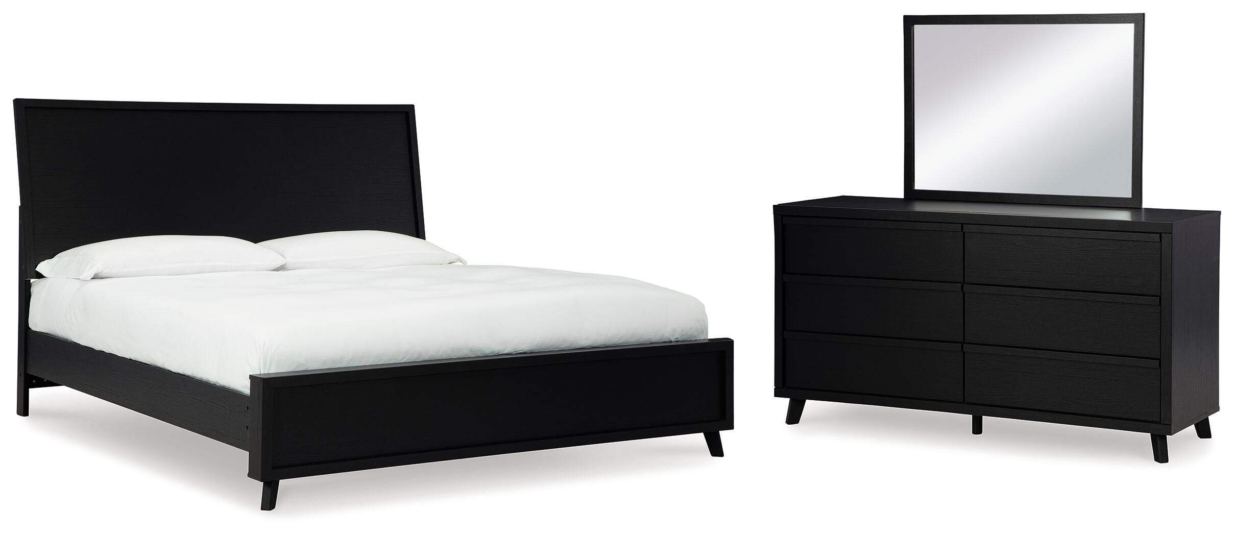Click here for Danziar King Panel Bed with Mirrored Dresser  Blac... prices