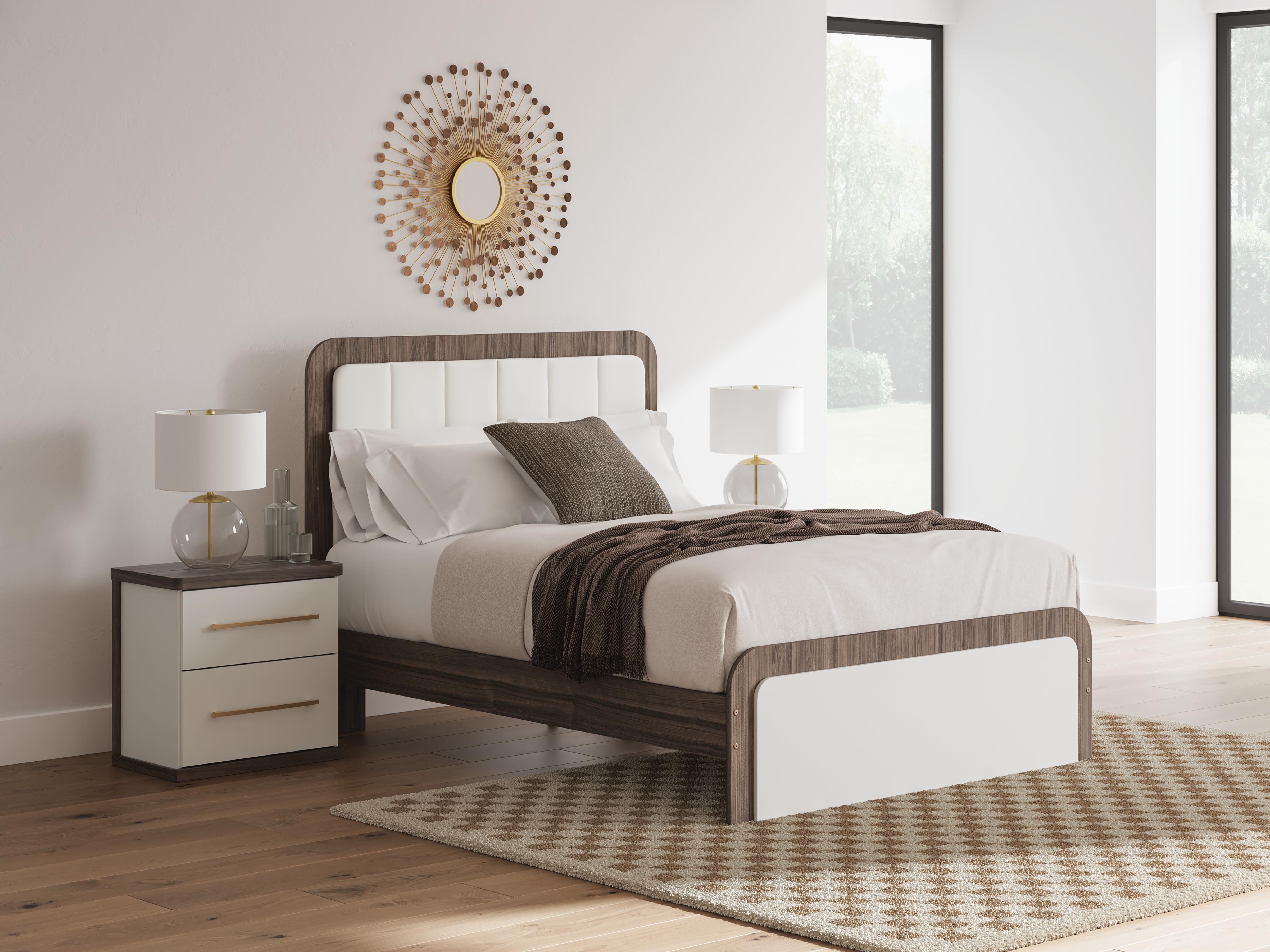 Click here for Mazilar Queen Upholstered Bed  White/Brown prices