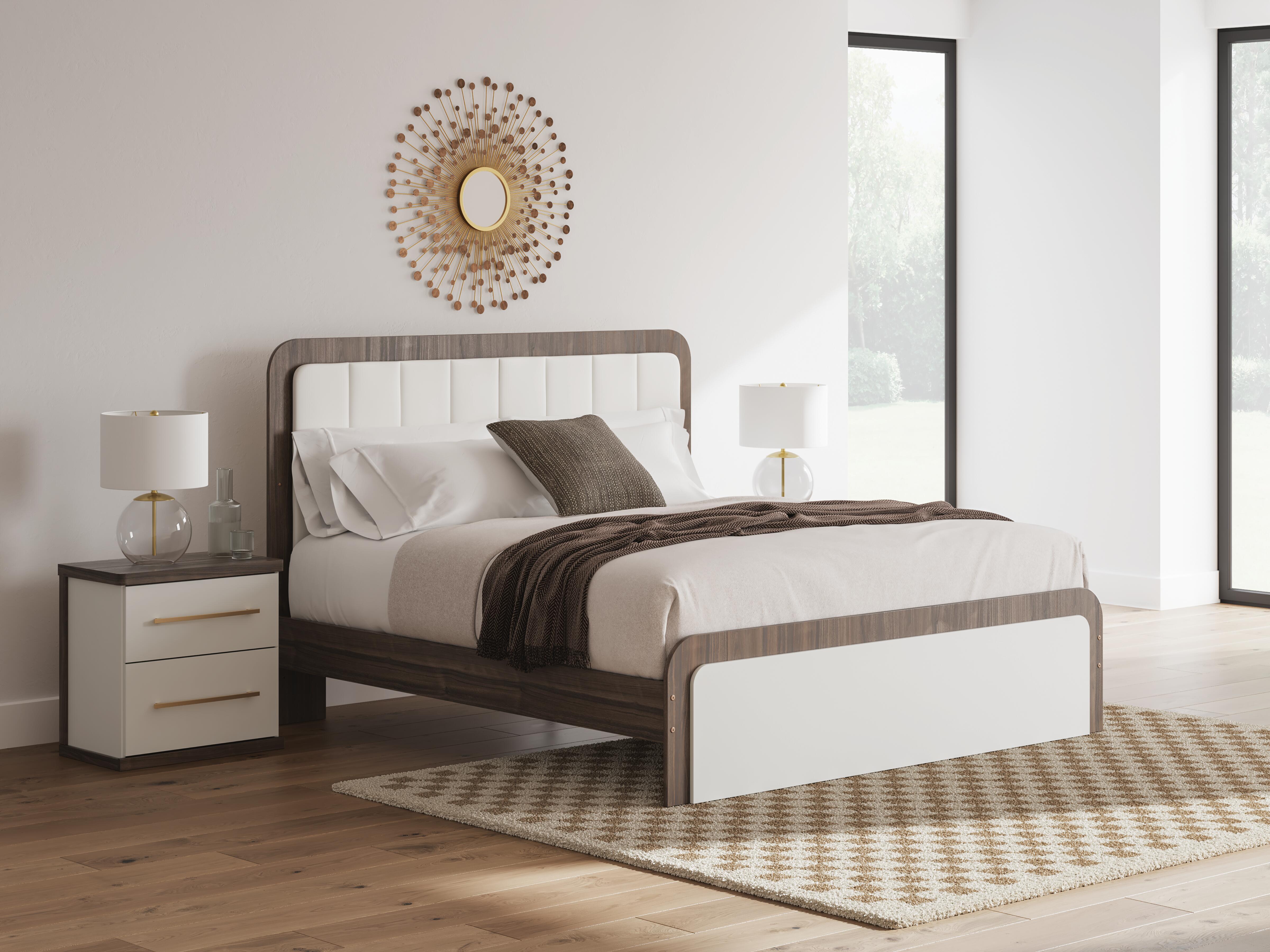Click here for Mazilar King Upholstered Bed  White/Brown prices