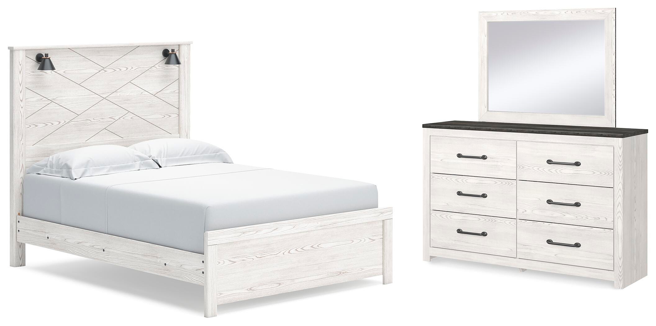Click here for Gerridan Queen Panel Bed with Mirrored Dresser  Wh... prices