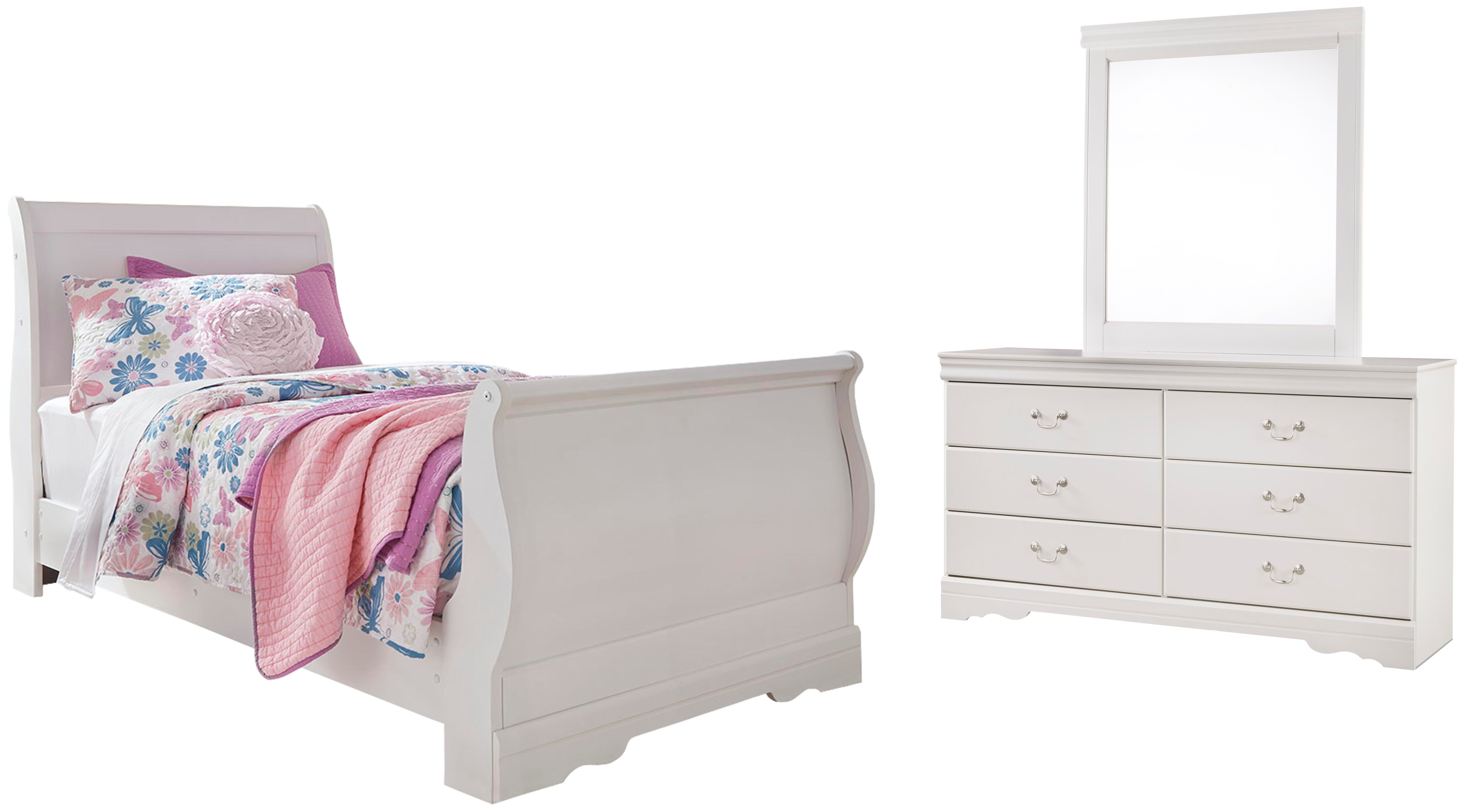 Click here for Anarasia Twin Sleigh Bed with Mirrored Dresser  Wh... prices