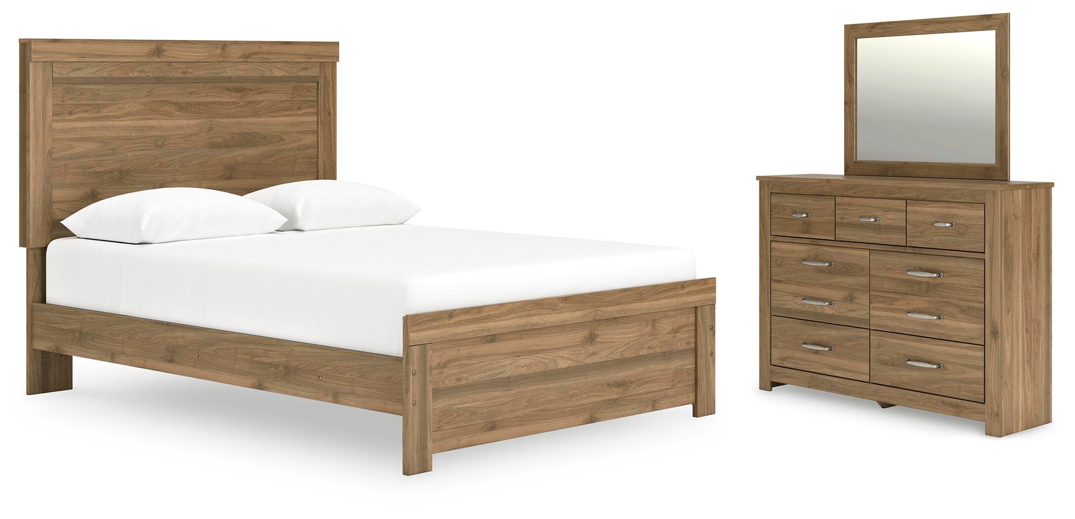 Click here for Zanbrook Queen Panel Bed with Mirrored Dresser  Br... prices