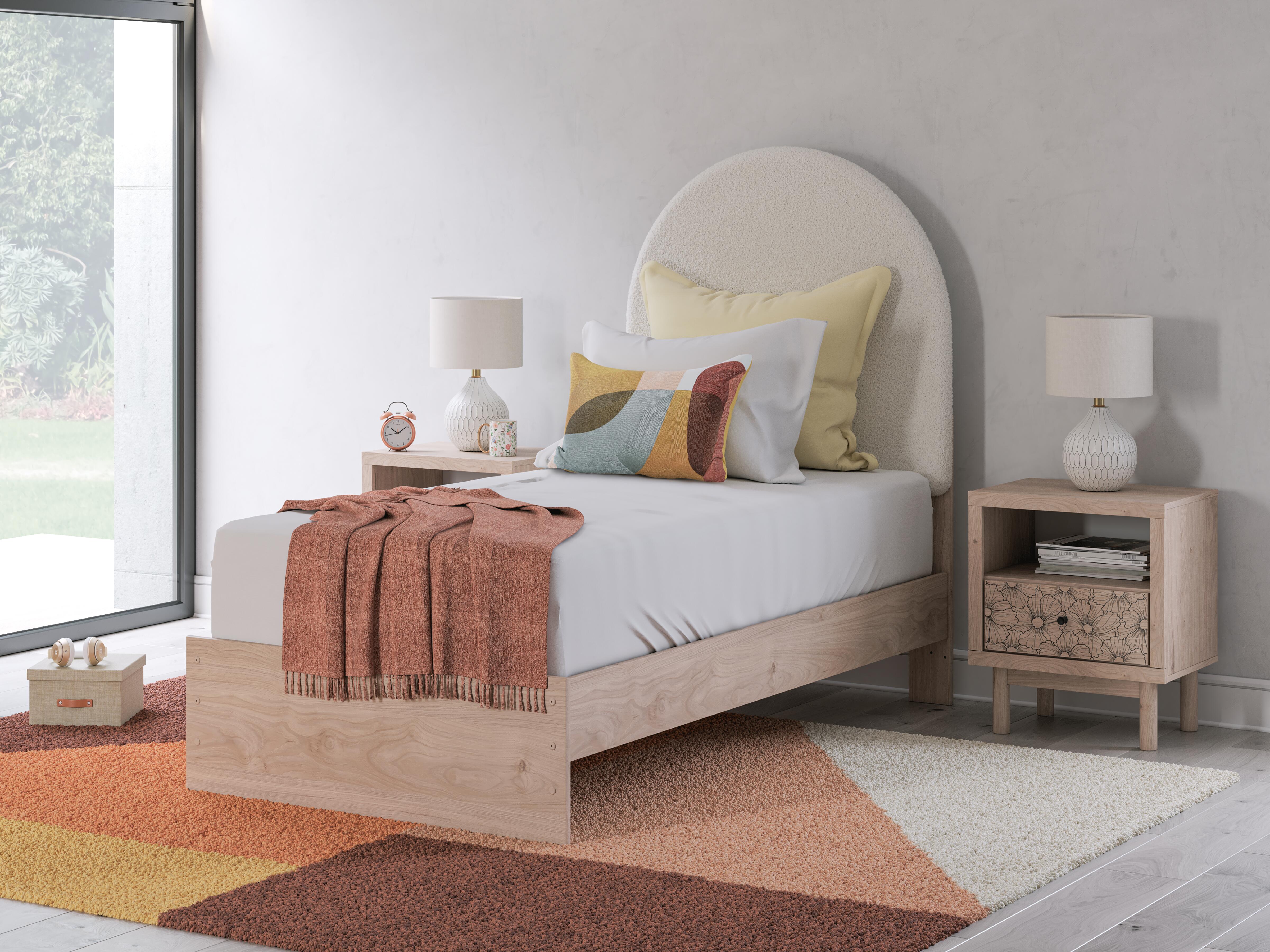 Click here for Shapella Twin Upholstered Panel Bed  Tan/White prices