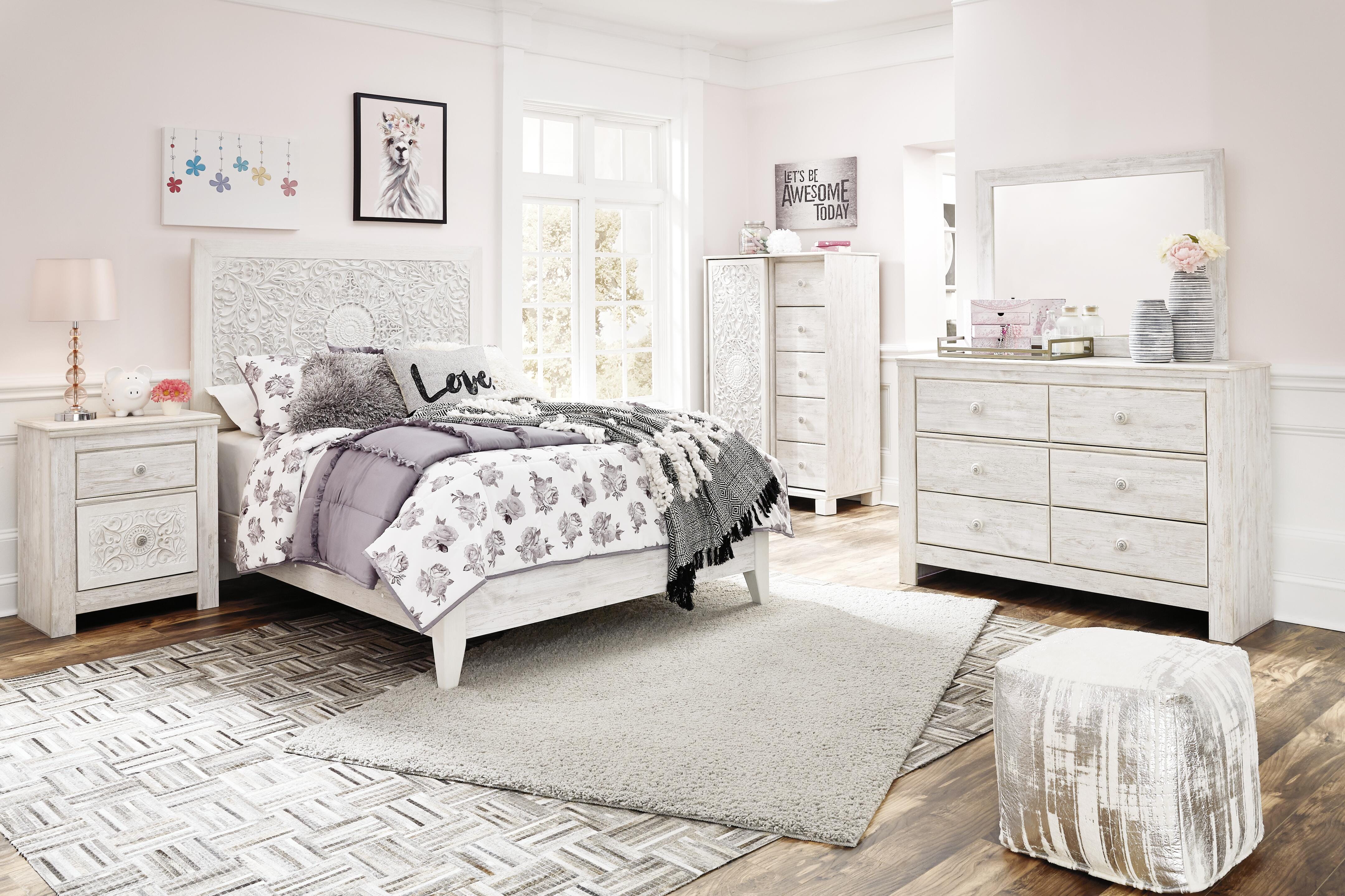 Click here for Paxberry King Panel Bed with Dresser  Whitewash prices