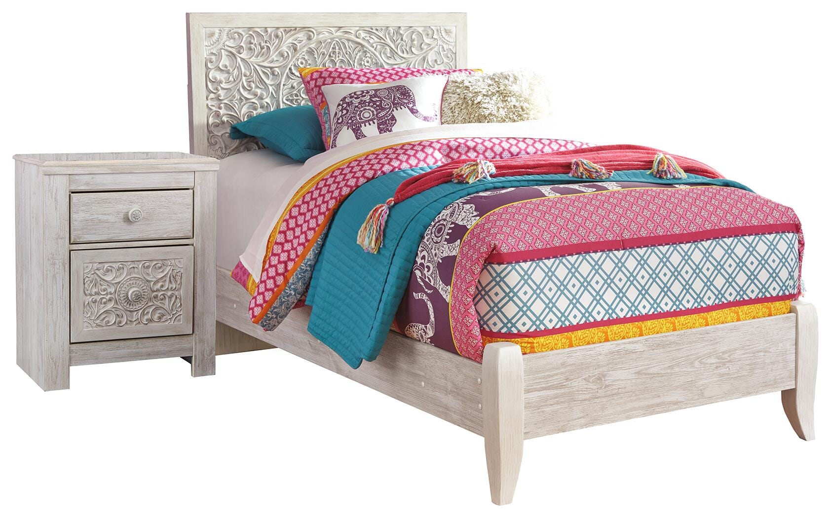 Click here for Paxberry Twin Panel Bed with Nightstand  Whitewash prices