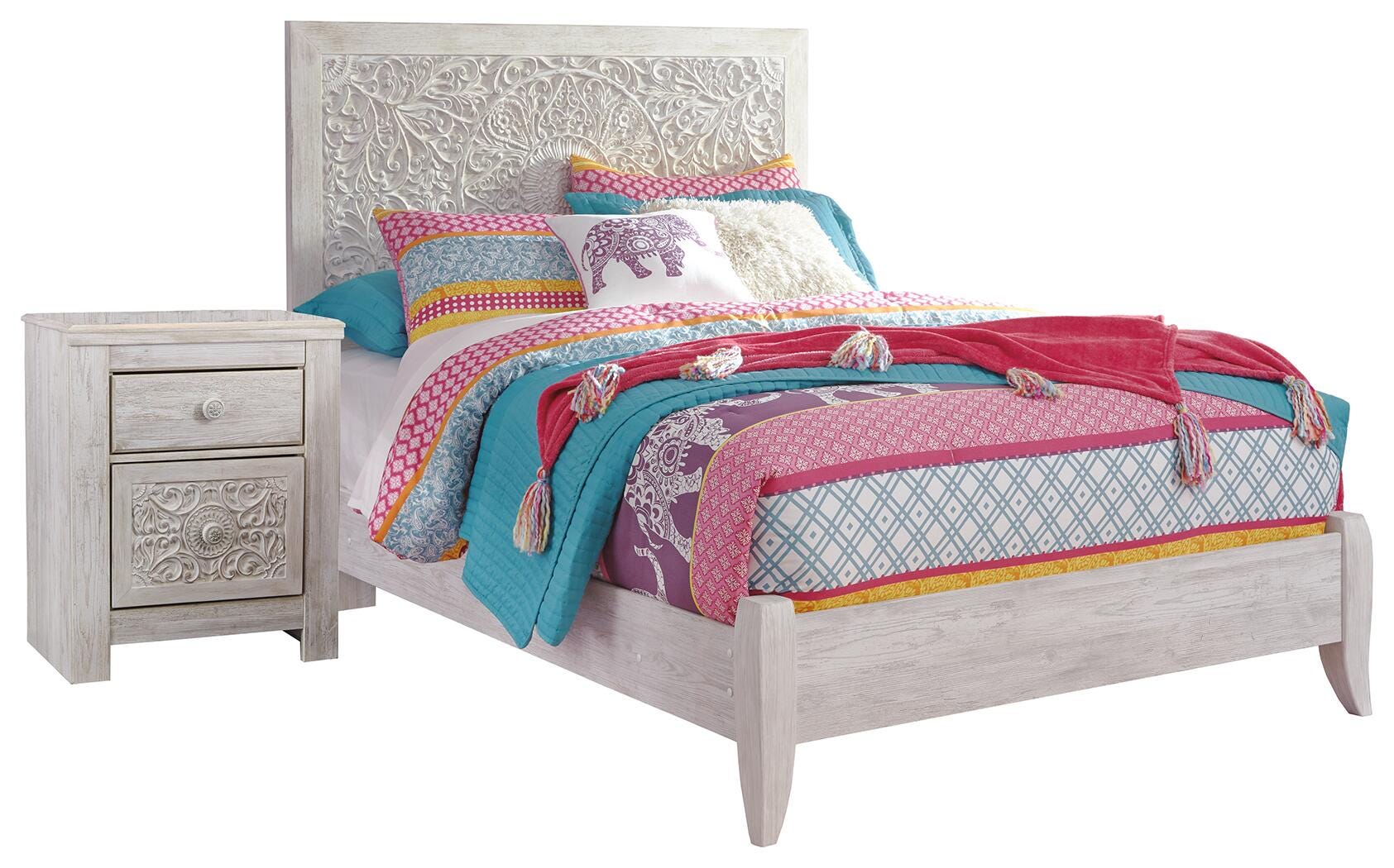 Click here for Paxberry Full Panel Bed with Nightstand  Whitewash prices