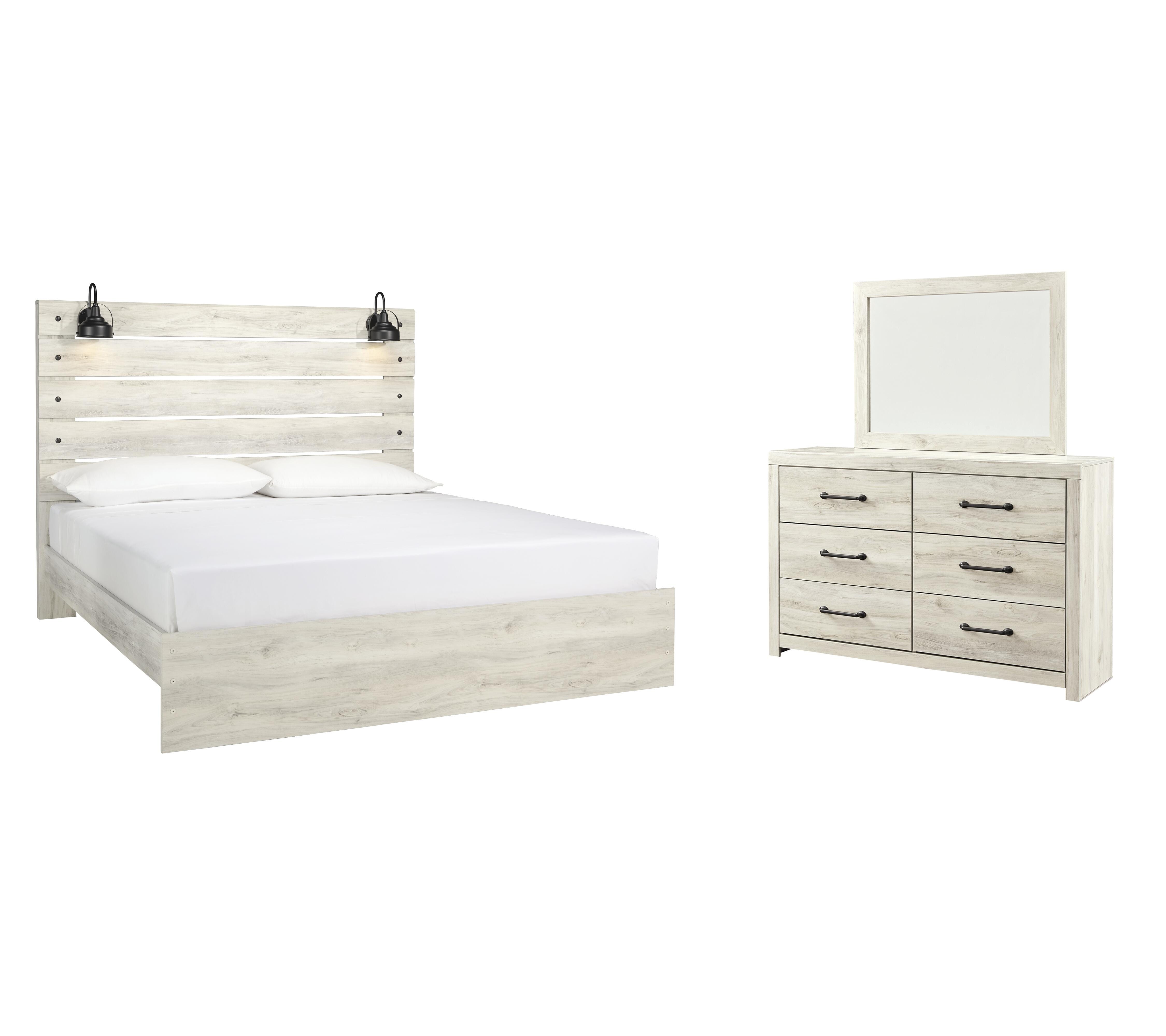 Click here for Cambeck King Panel Bed with Mirrored Dresser  Whit... prices