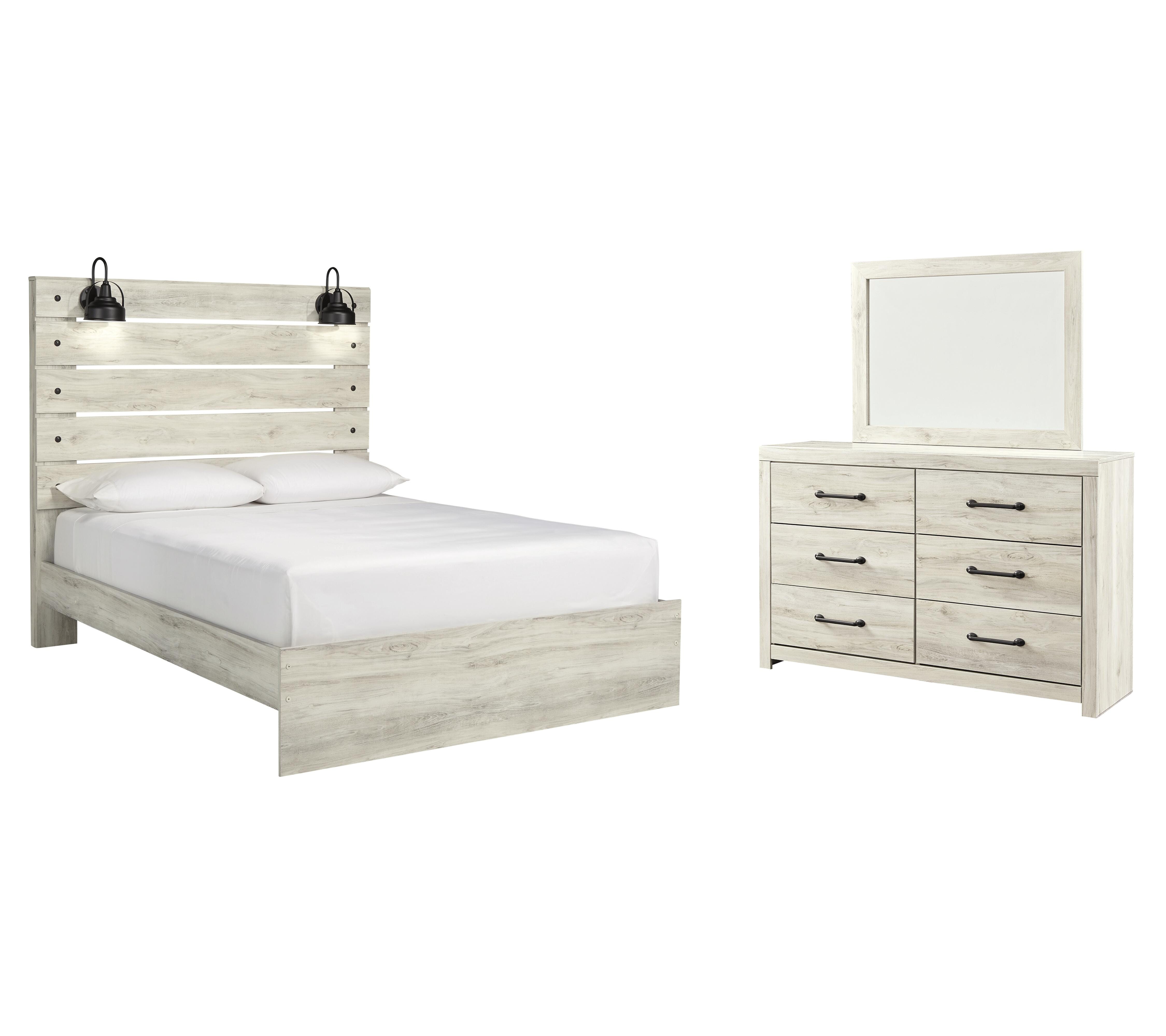 Click here for Cambeck Queen Panel Bed with Mirrored Dresser  Whi... prices