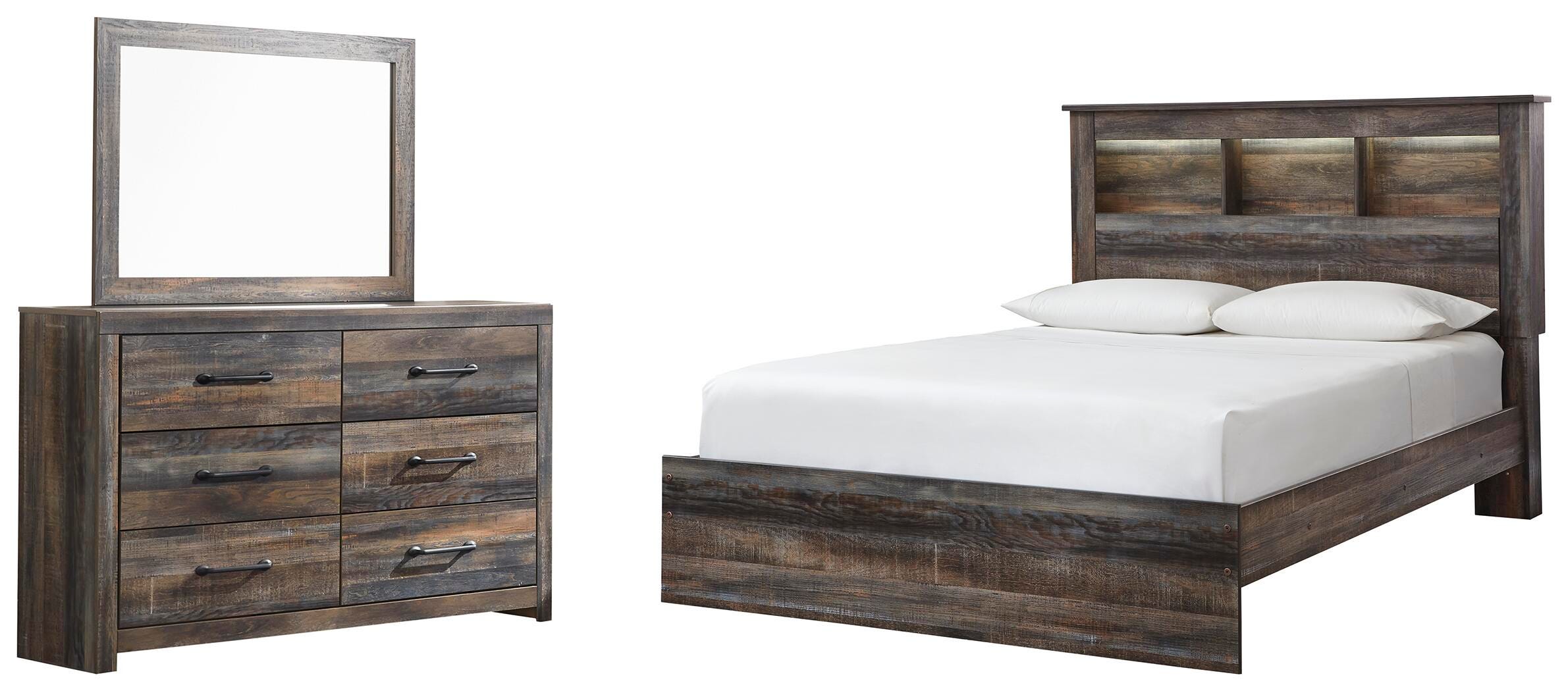 Click here for Drystan Queen Bookcase Bed with Mirrored Dresser... prices