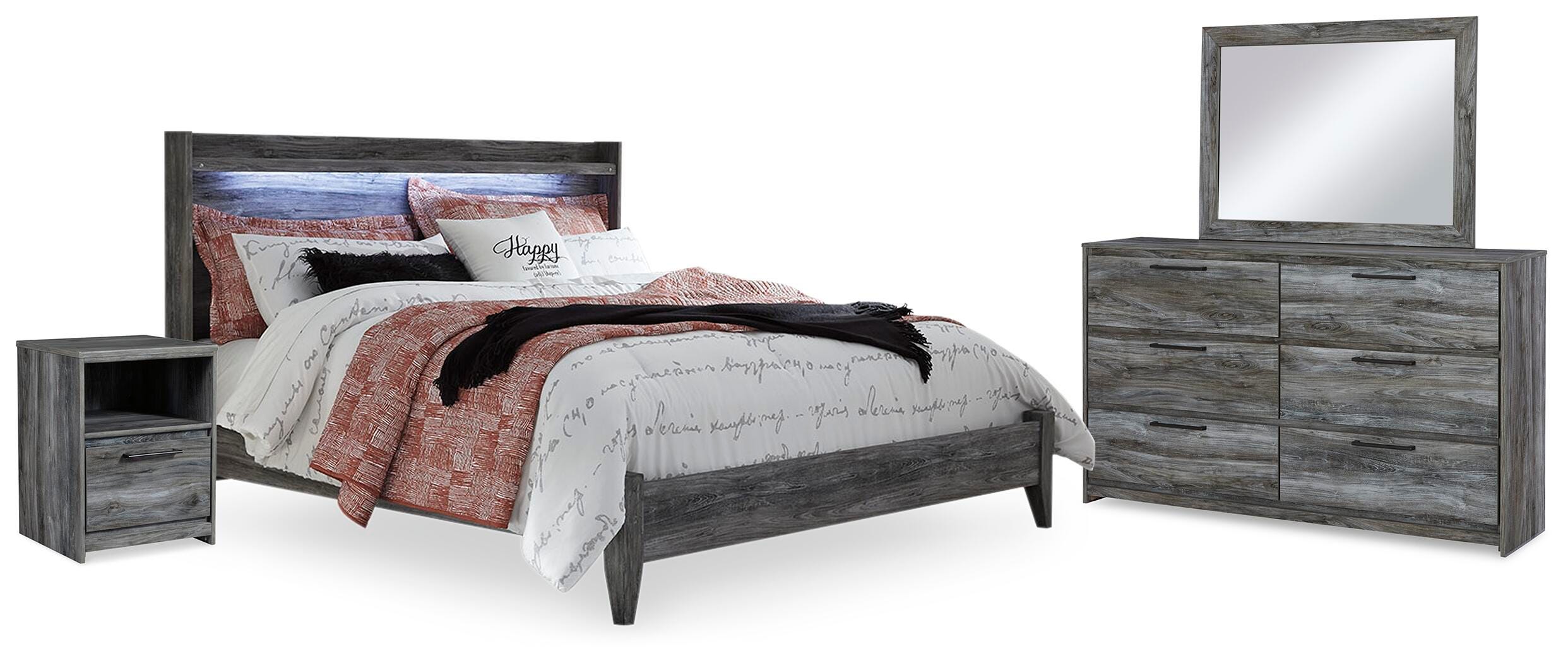 Click here for Baystorm King Panel Bed with Mirrored Dresser and... prices