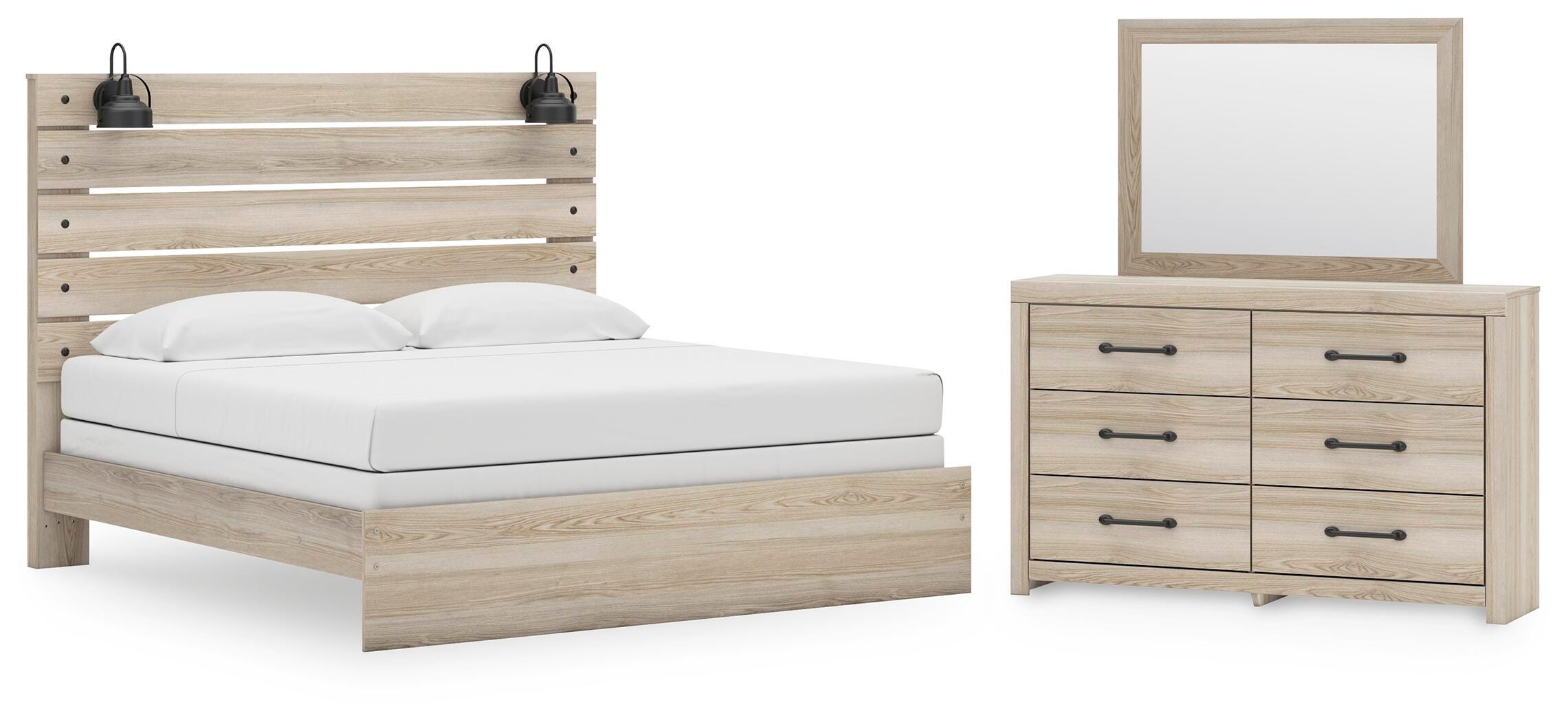Click here for Senbry King Panel Bed with Mirrored Dresser  Tan prices