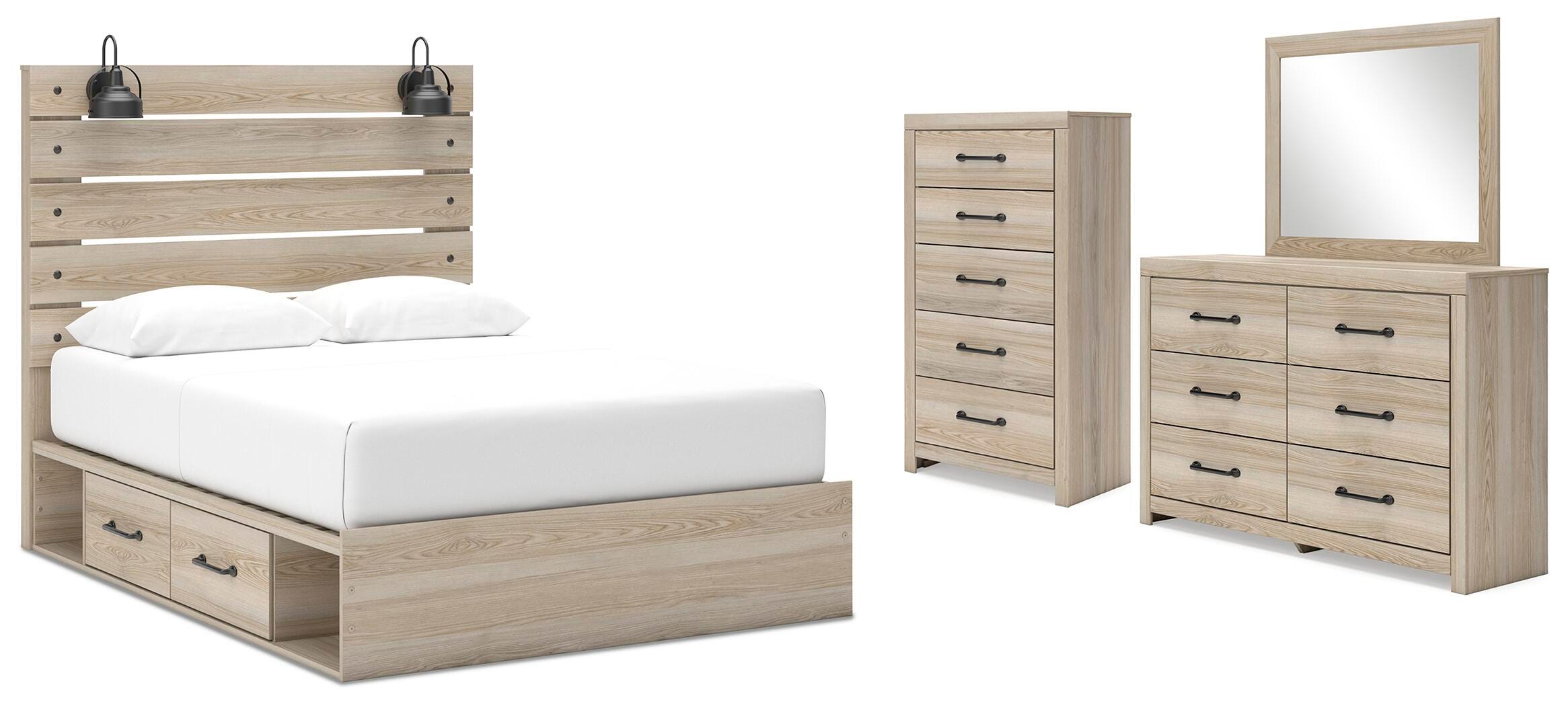 Click here for Senbry Queen Panel Bed with Mirrored Dresser and C... prices