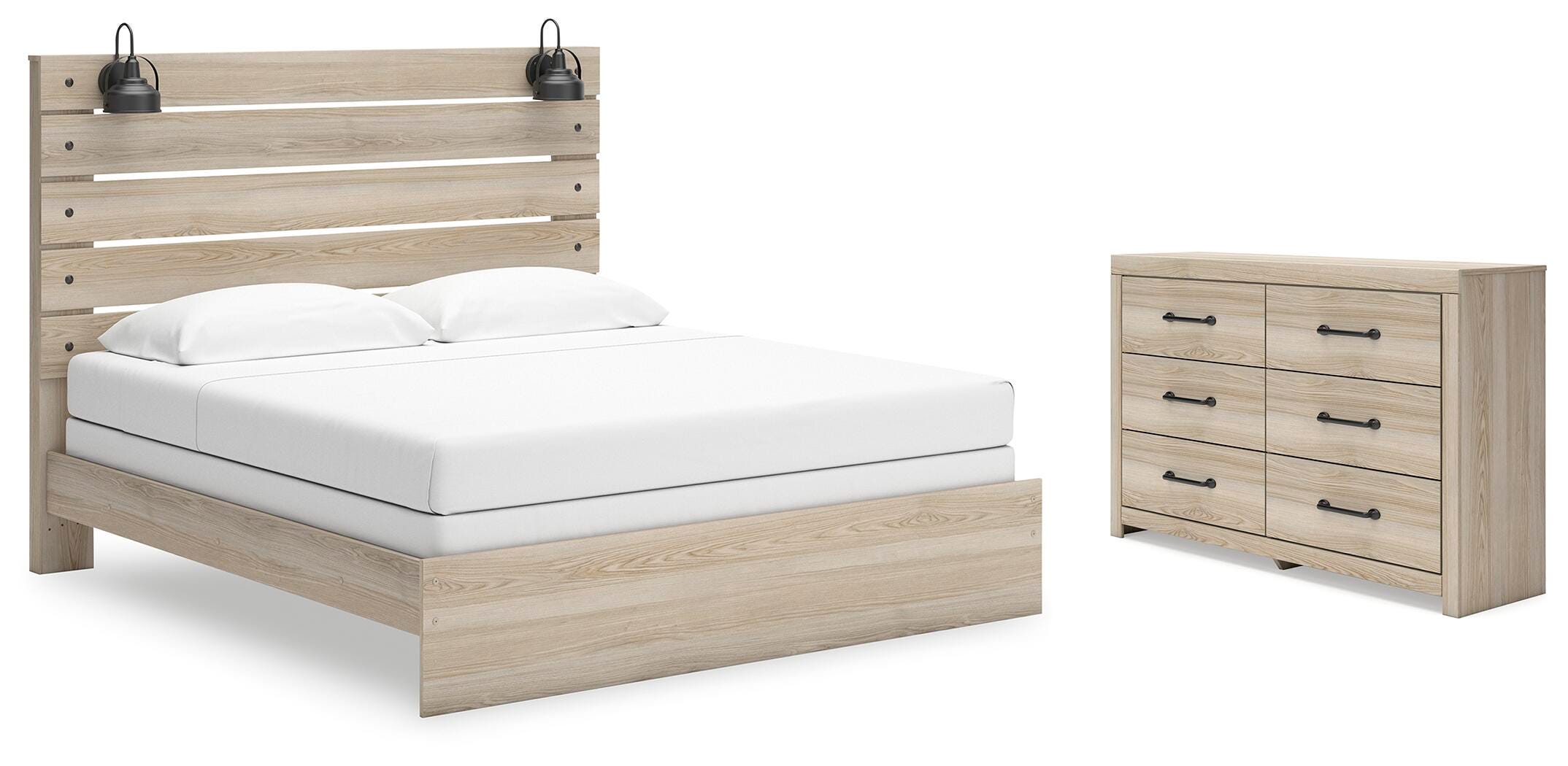Click here for Senbry King Panel Bed with Dresser  Tan prices