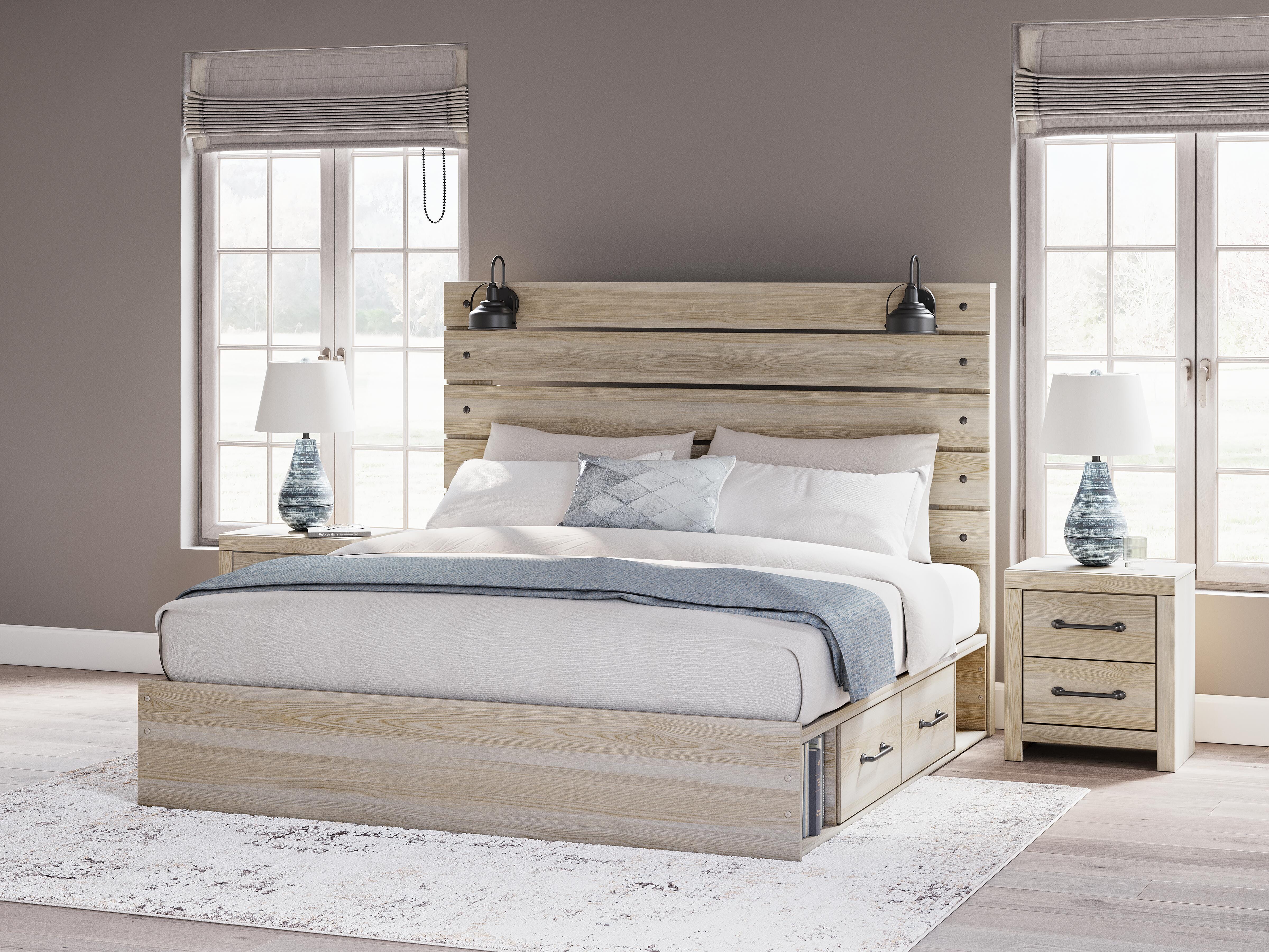 Click here for Senbry King Panel Bed with 2 Storage Drawers and 2... prices