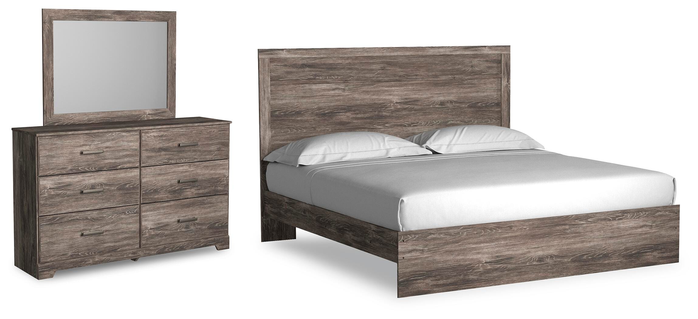 Click here for Ralinksi King Panel Bed with Mirrored Dresser  Gra... prices
