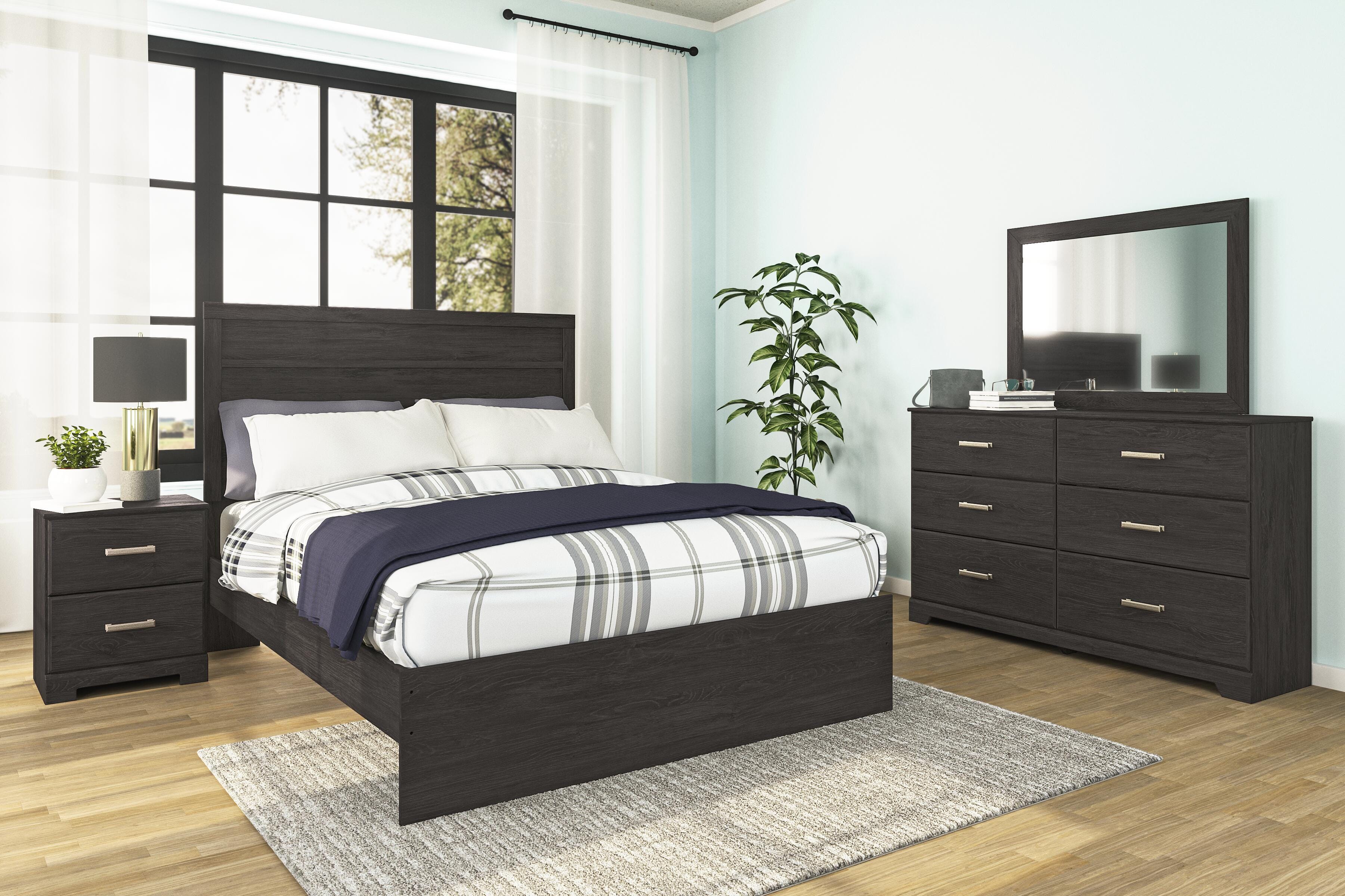 Click here for Belachime Queen Panel Bed with Mirrored Dresser an... prices