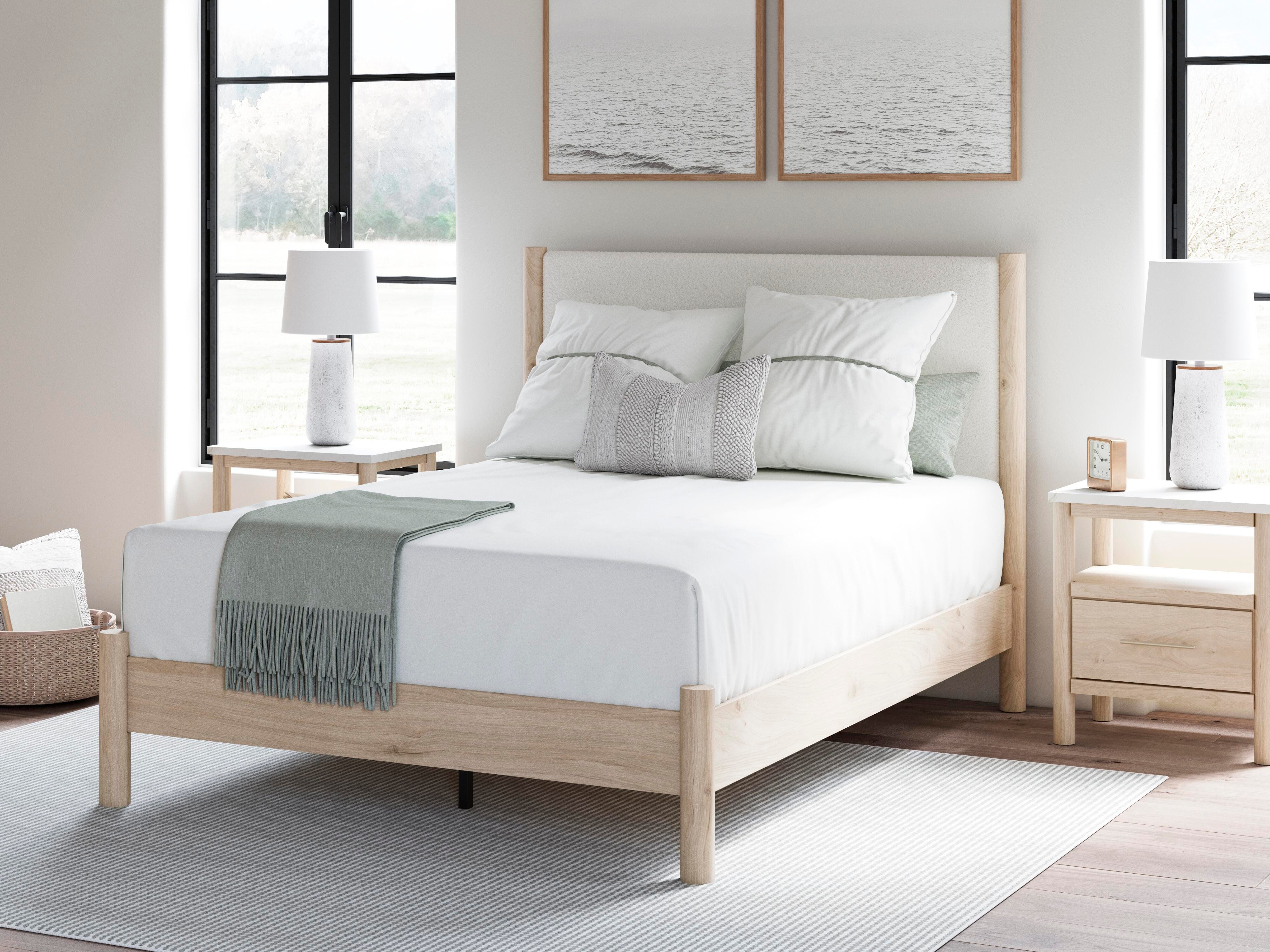 Click here for Cadmori Queen Upholstered Panel Bed  Two-tone prices