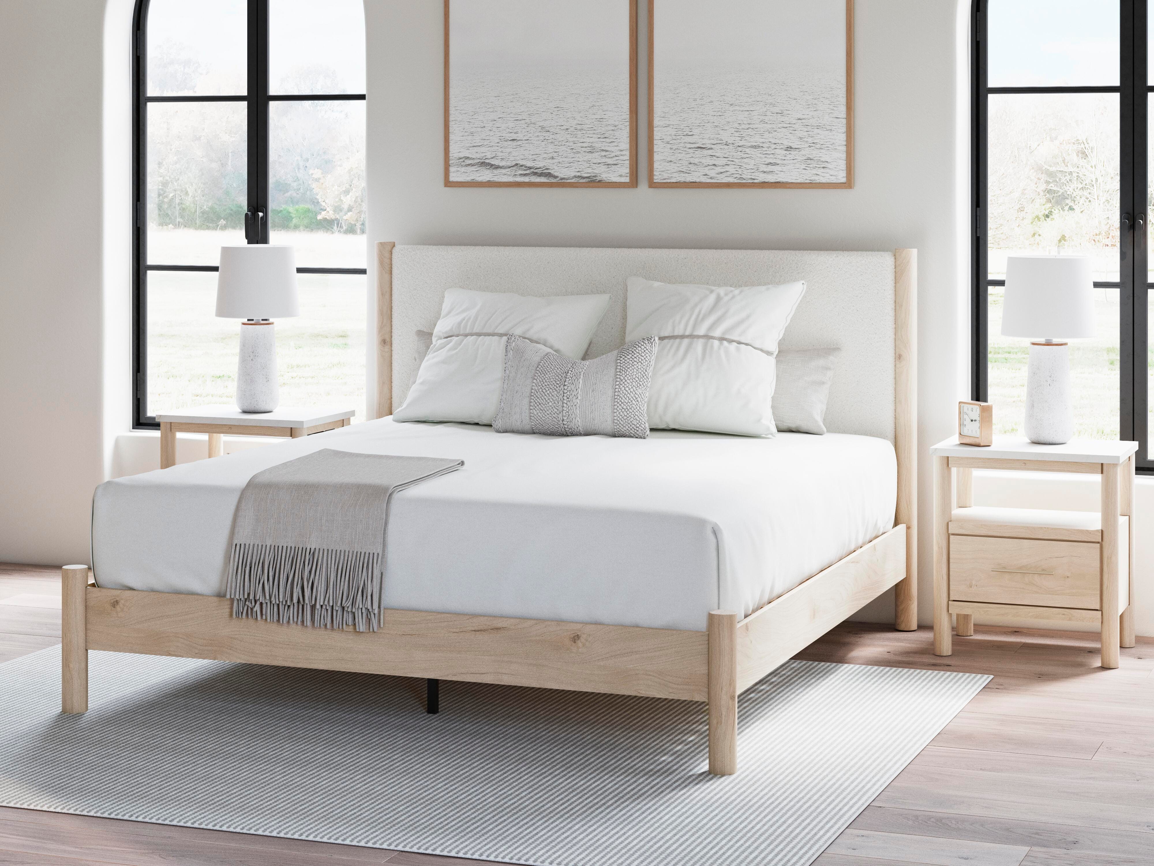 Click here for Cadmori King Upholstered Panel Bed  Two-tone prices