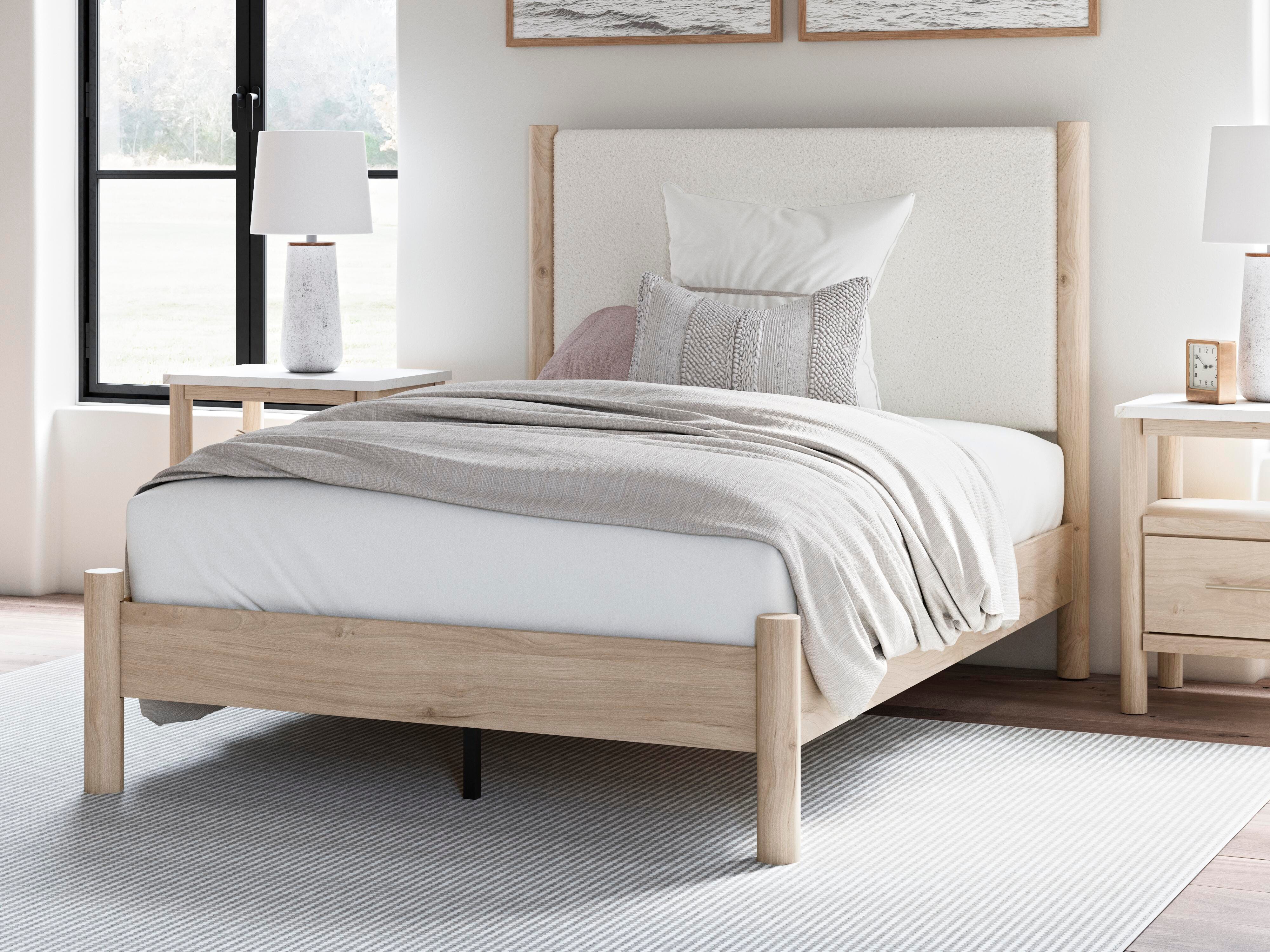 Click here for Cadmori Full Upholstered Panel Bed  Two-tone prices
