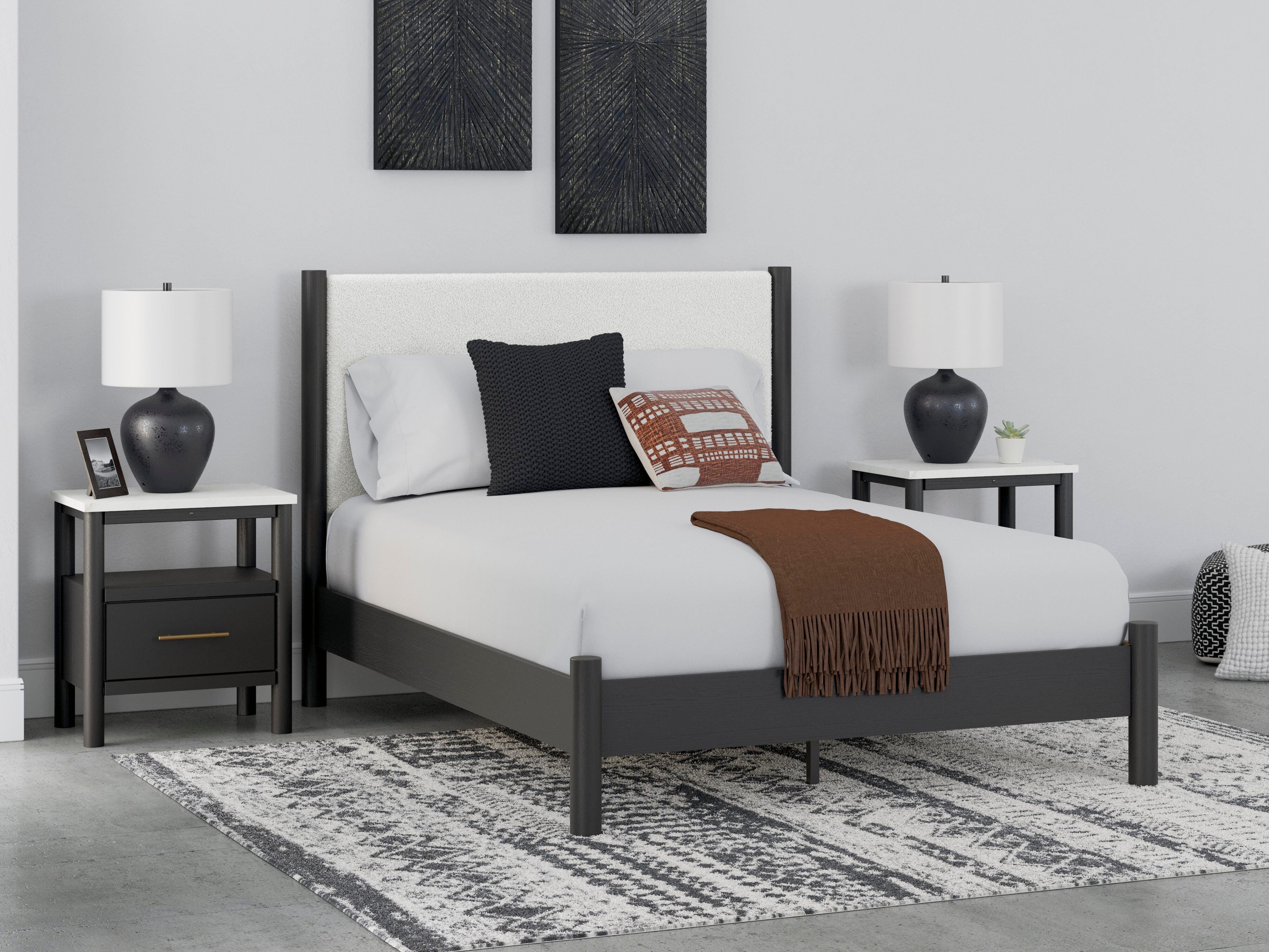 Click here for Cadmori Queen Upholstered Panel Bed  Black/White prices