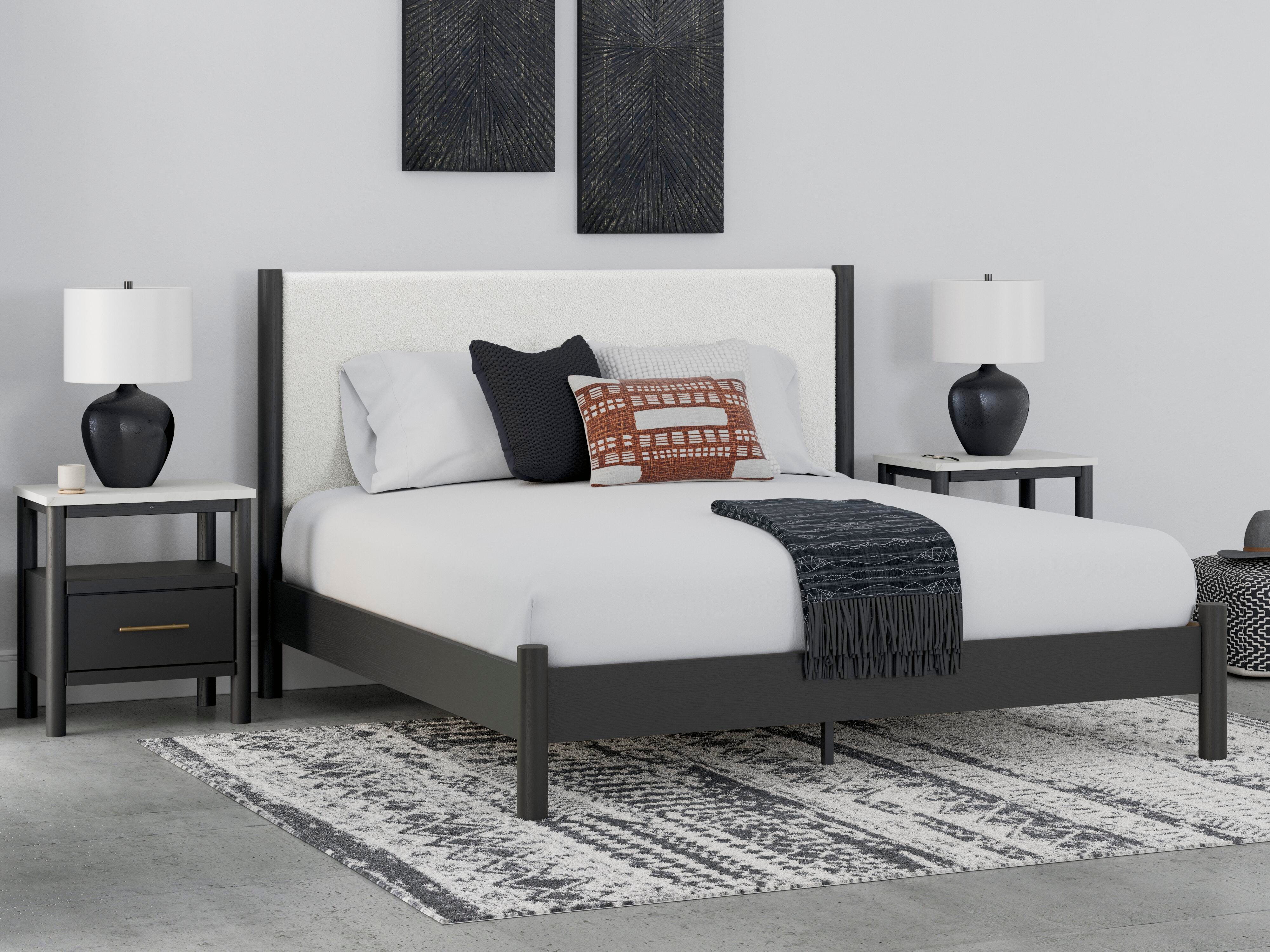 Click here for Cadmori King Upholstered Panel Bed  Black/White prices