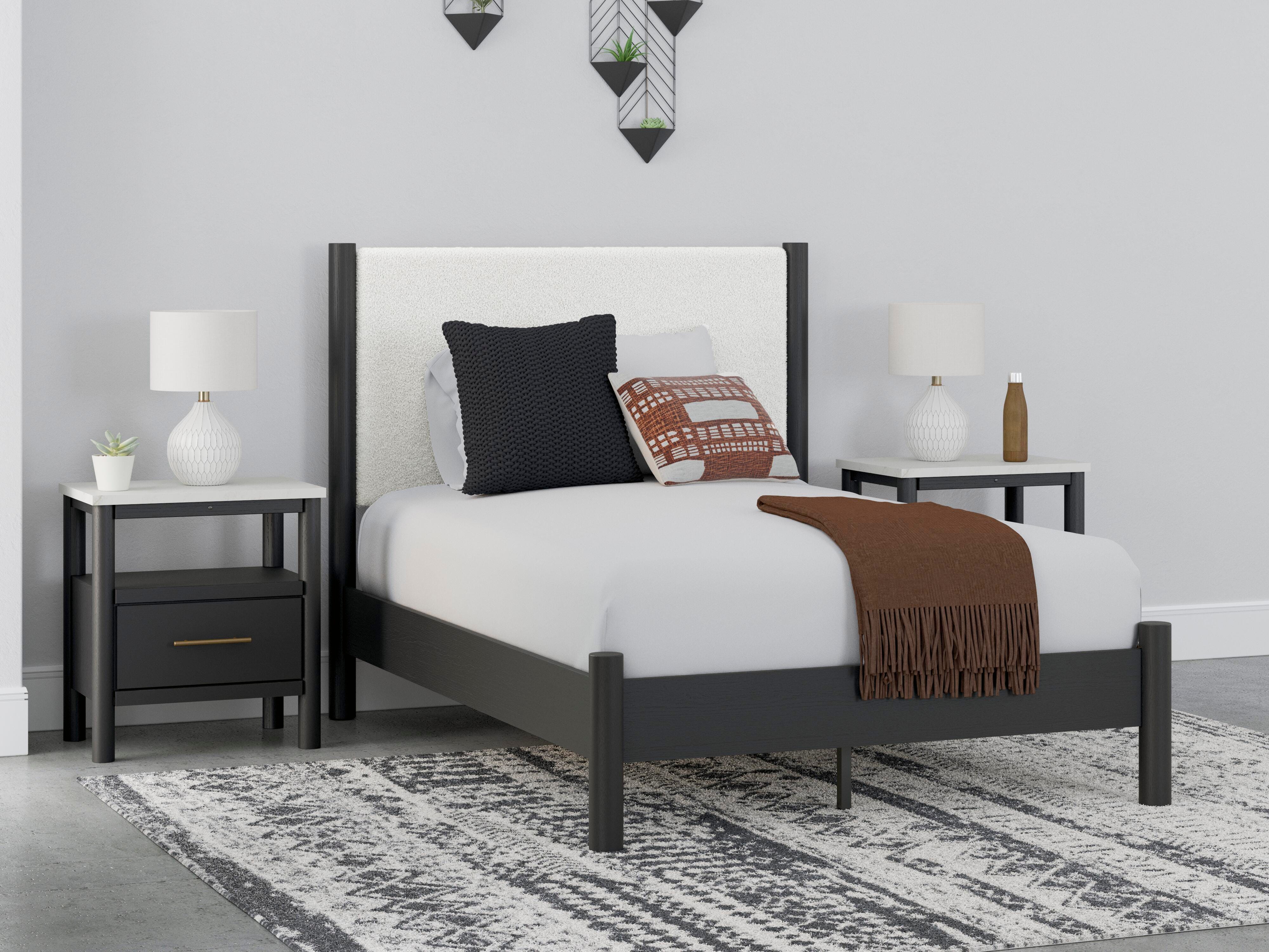 Click here for Cadmori Full Upholstered Panel Bed  Black/White prices