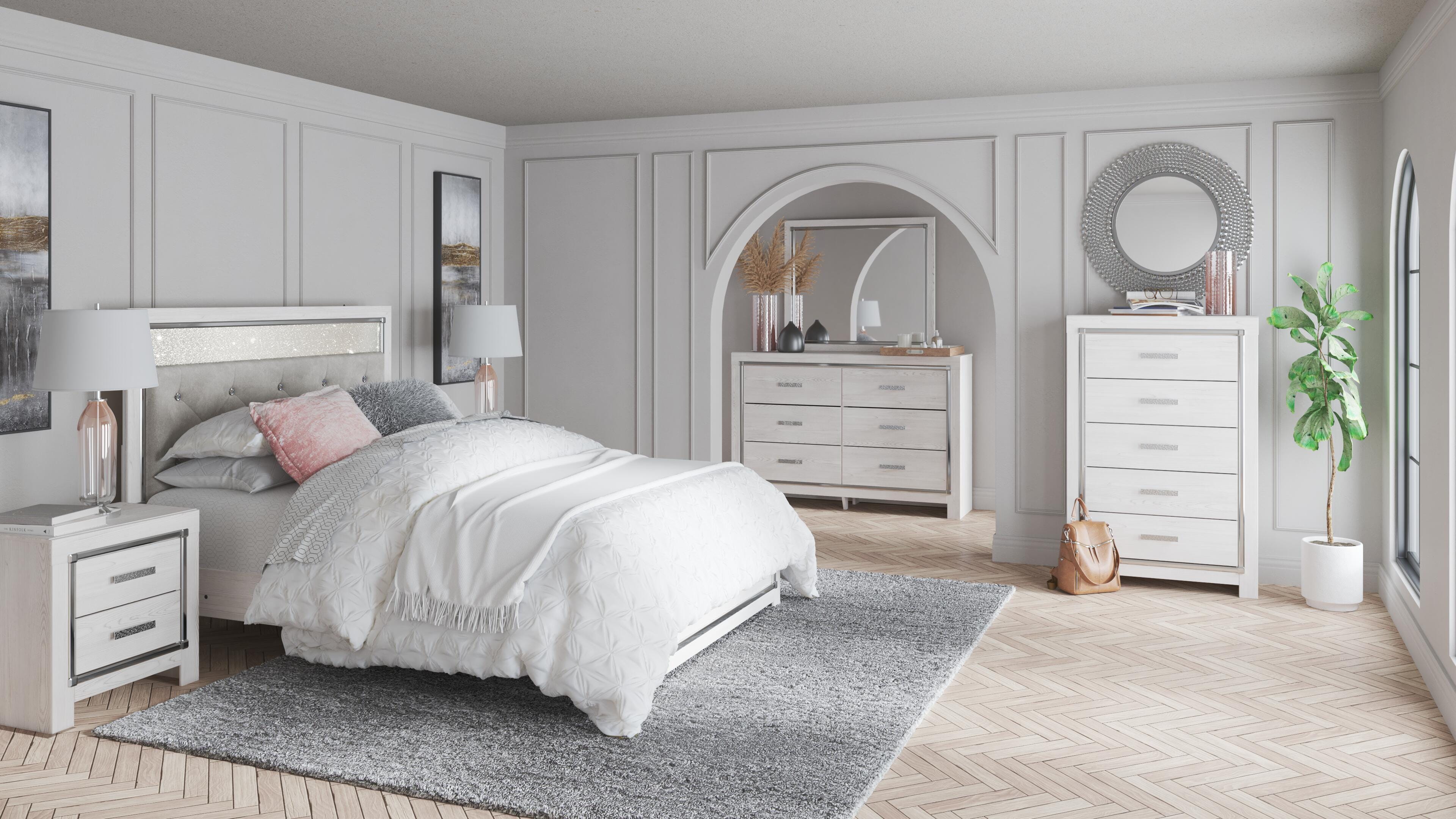 Click here for Altyra Queen Panel Bed with Mirrored Dresser  Whit... prices