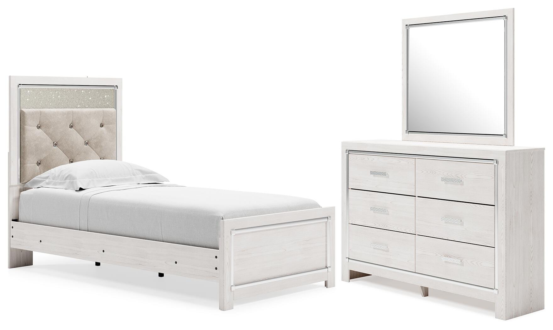 Click here for Altyra Twin Panel Bed with Mirrored Dresser  White prices