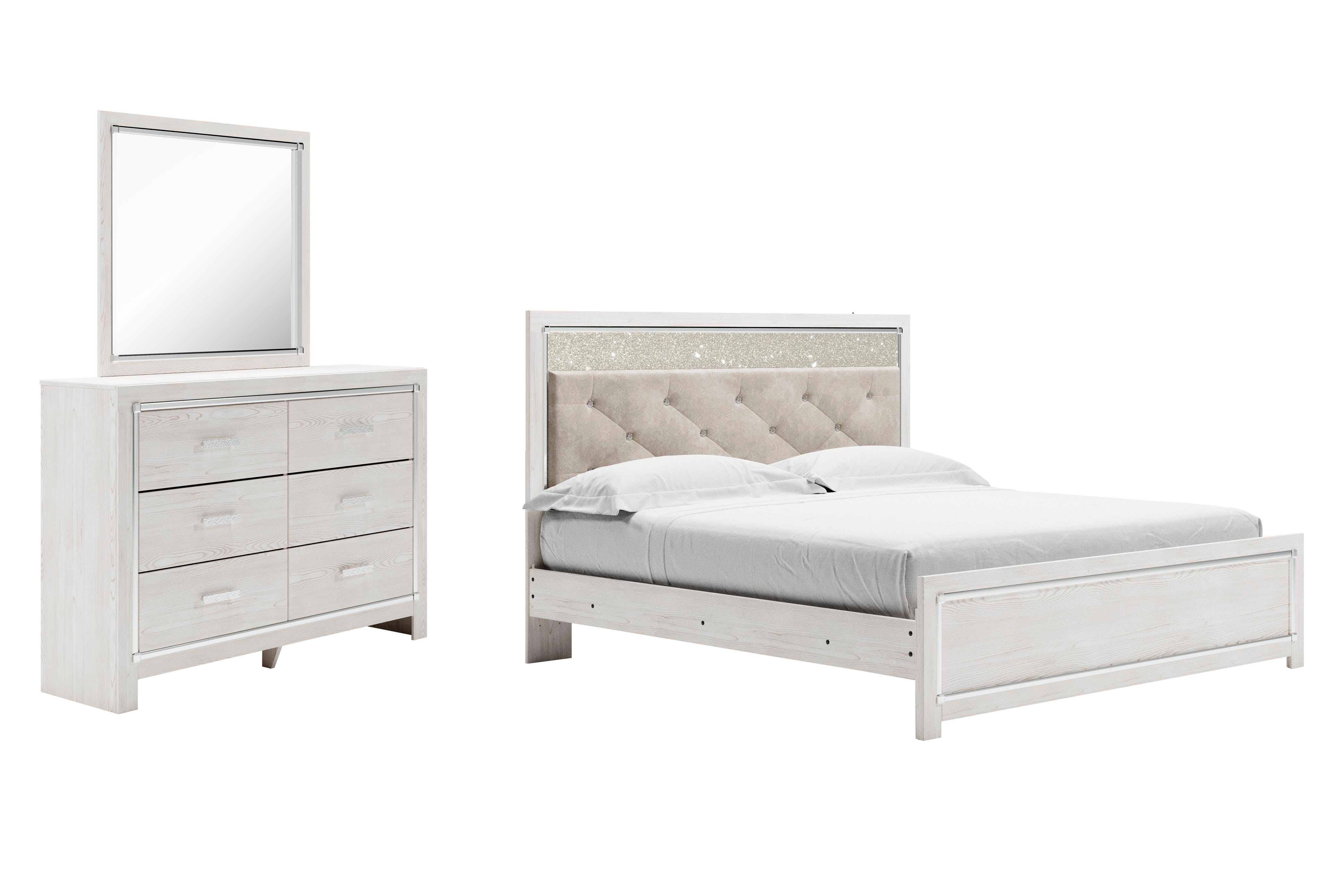 Click here for Altyra King Panel Bed with Mirrored Dresser  White prices
