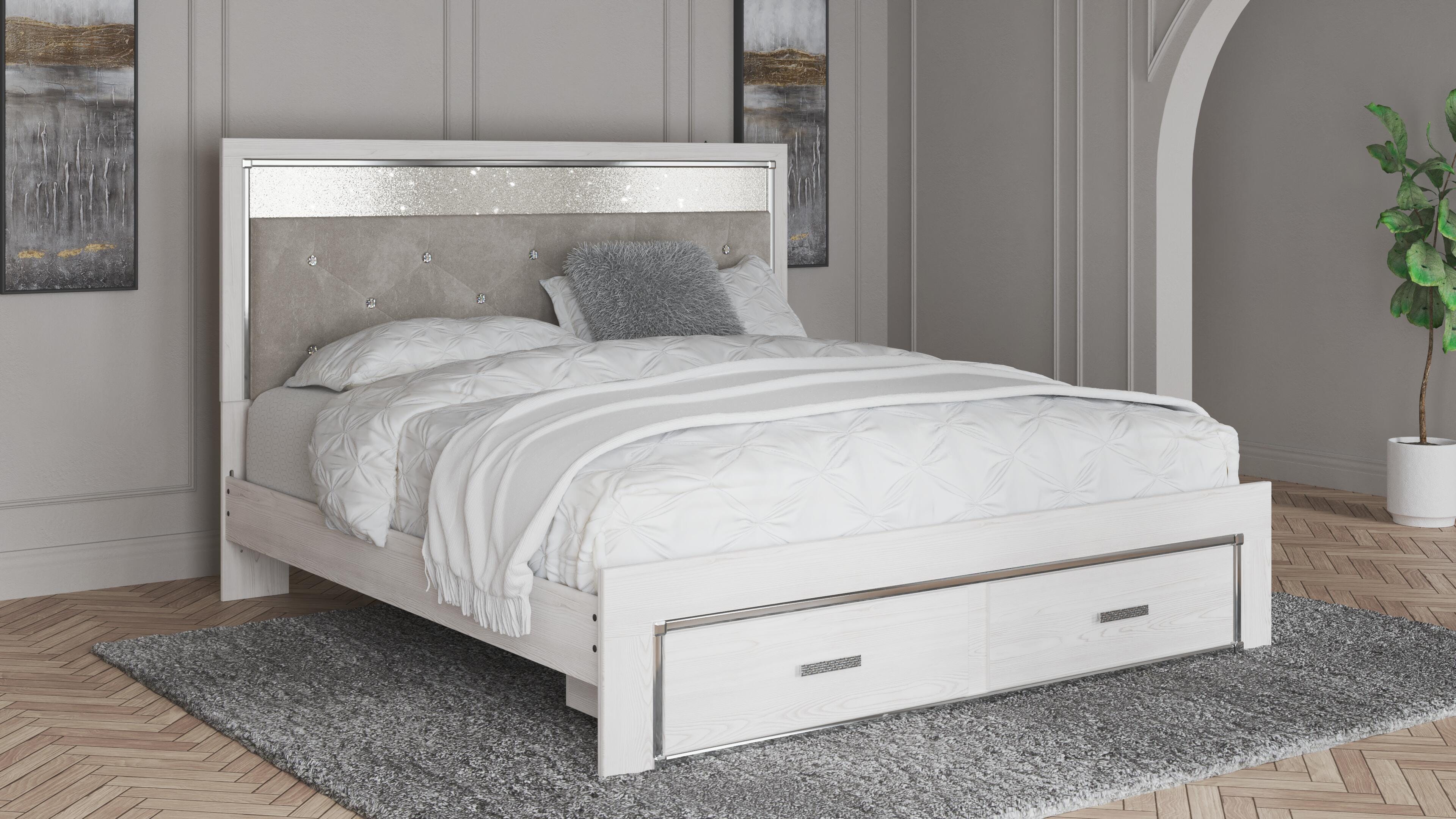 Click here for Altyra King Upholstered Storage Bed  White prices