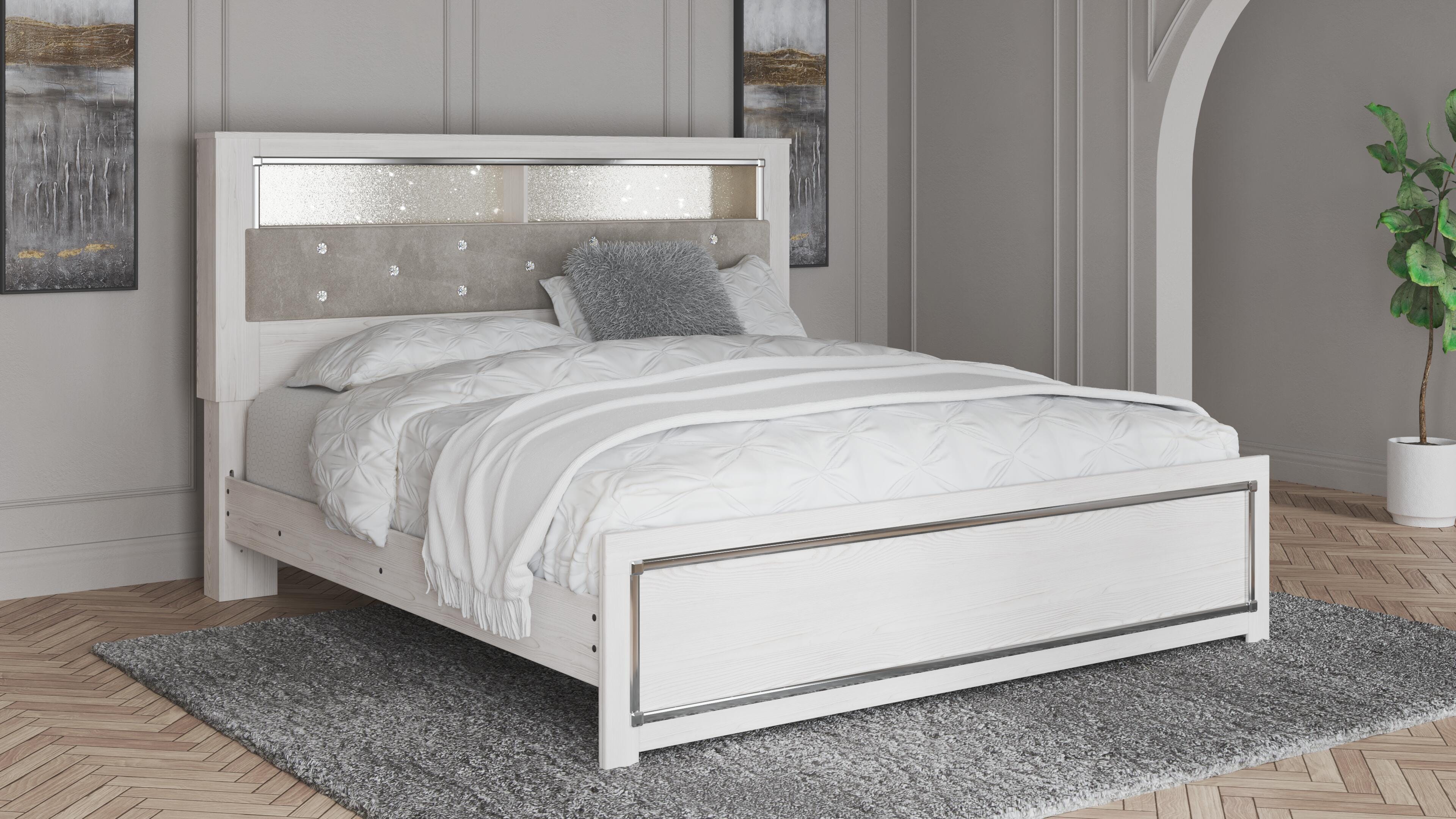 Click here for Altyra King Panel Bed with Upholstered Bookcase He... prices