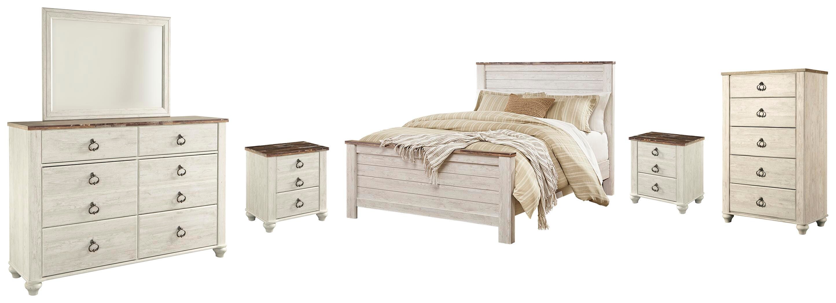 Click here for Willowton Queen Panel Bed with Mirrored Dresser  C... prices