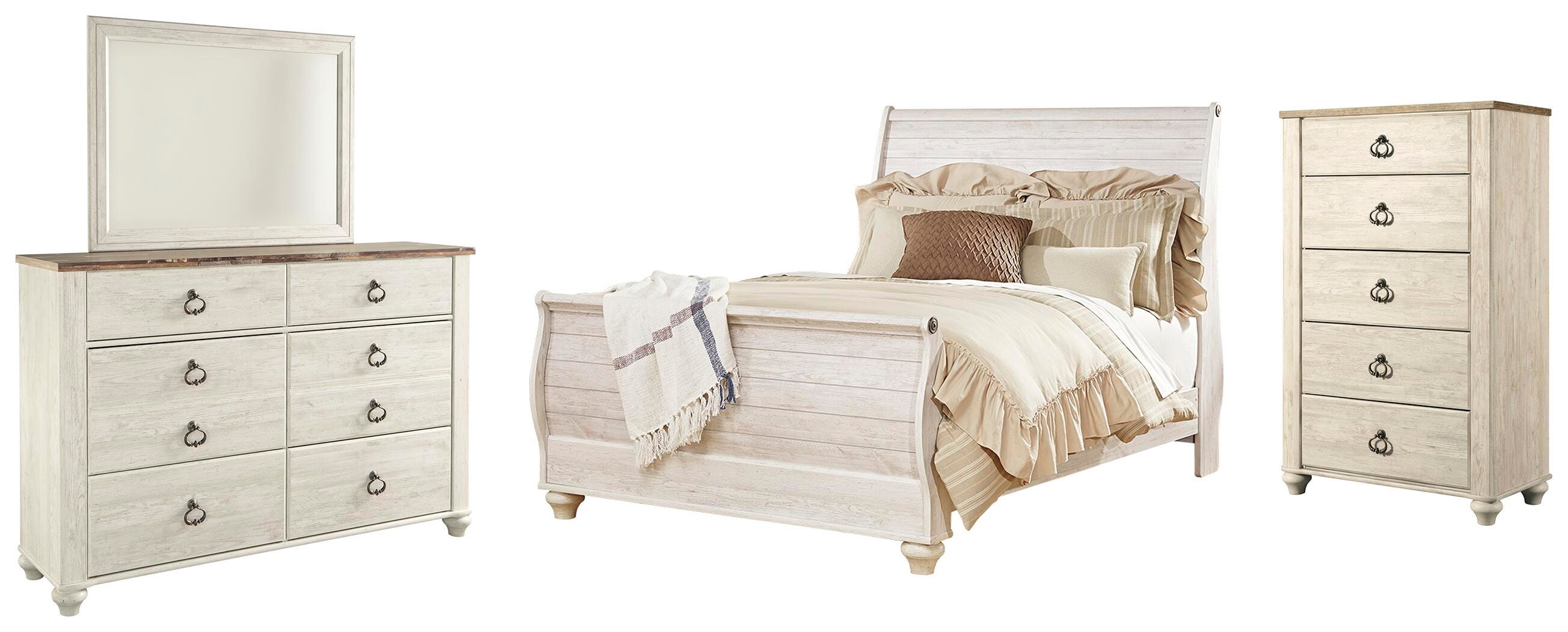 Click here for Willowton Queen Sleigh Bed with Mirrored Dresser a... prices
