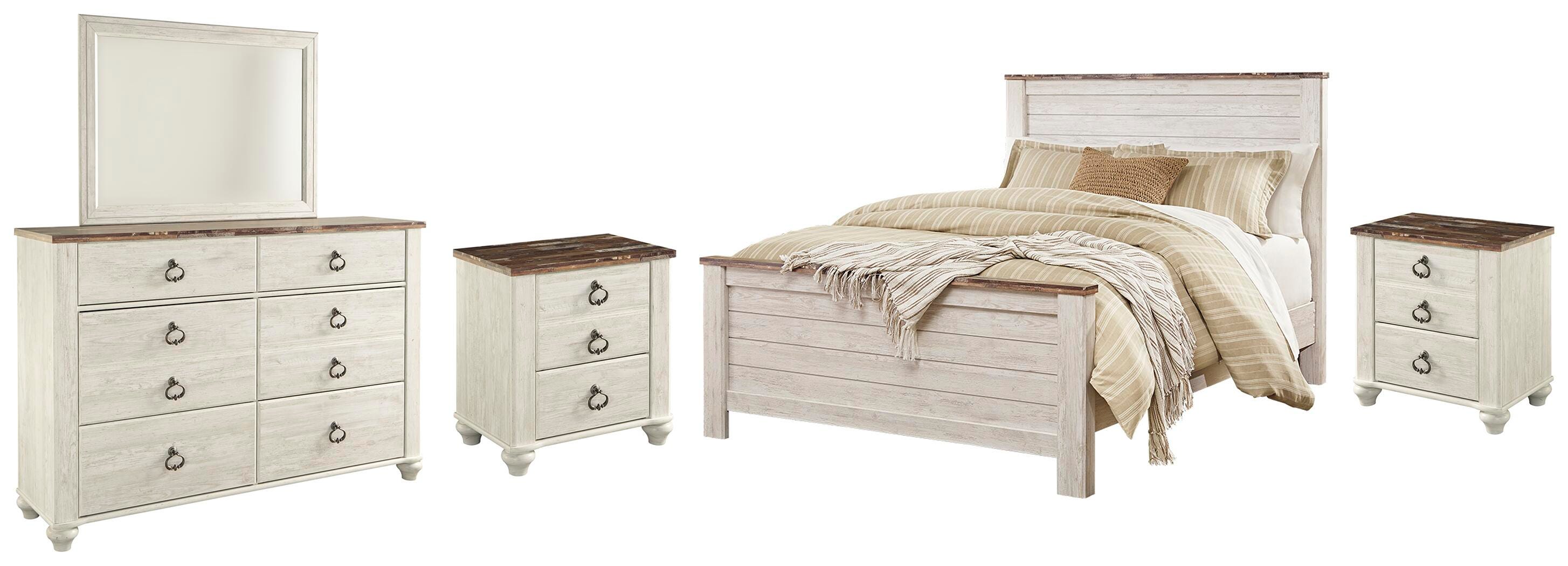 Click here for Willowton Queen Panel Bed with Mirrored Dresser an... prices