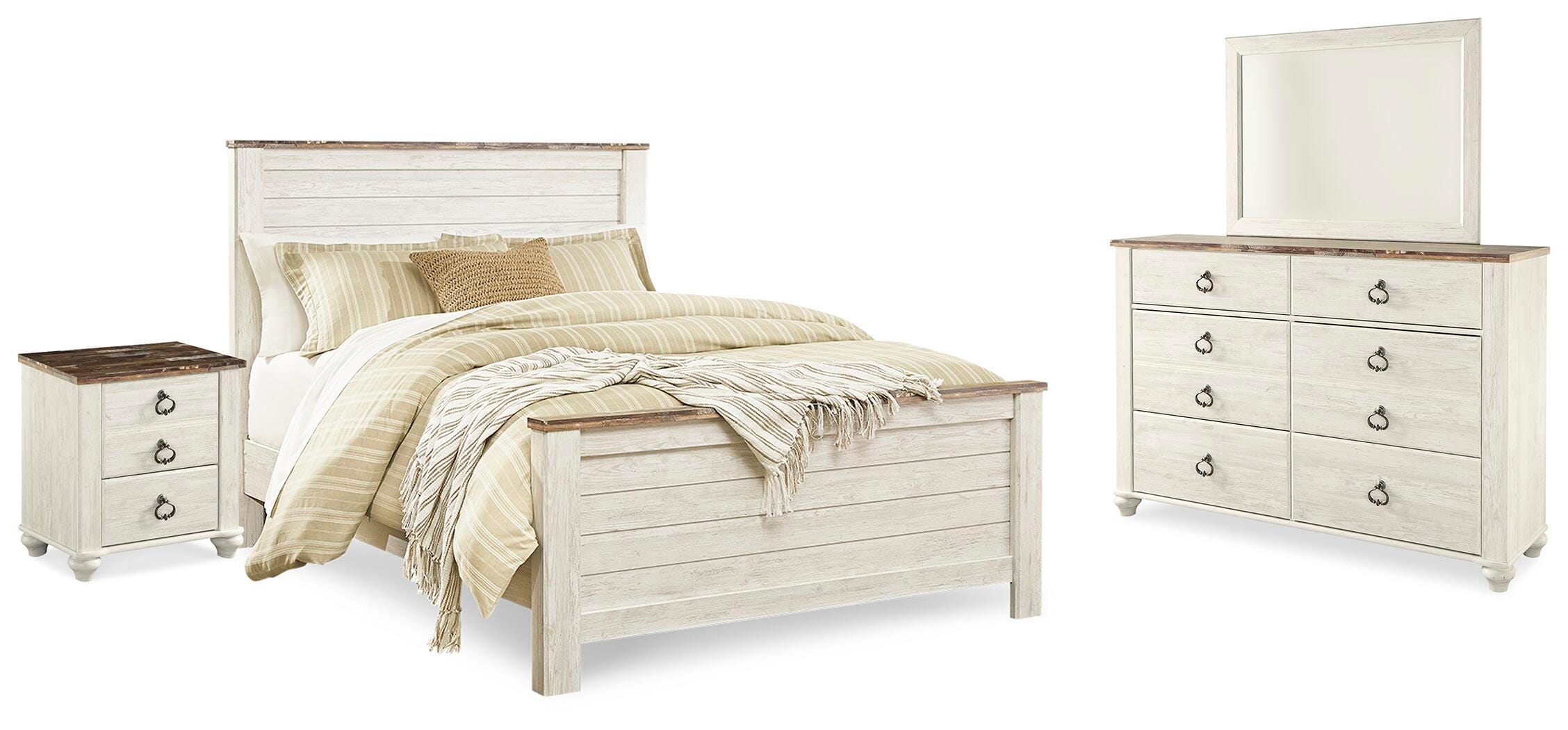Click here for Willowton Queen Panel Bed with Mirrored Dresser an... prices